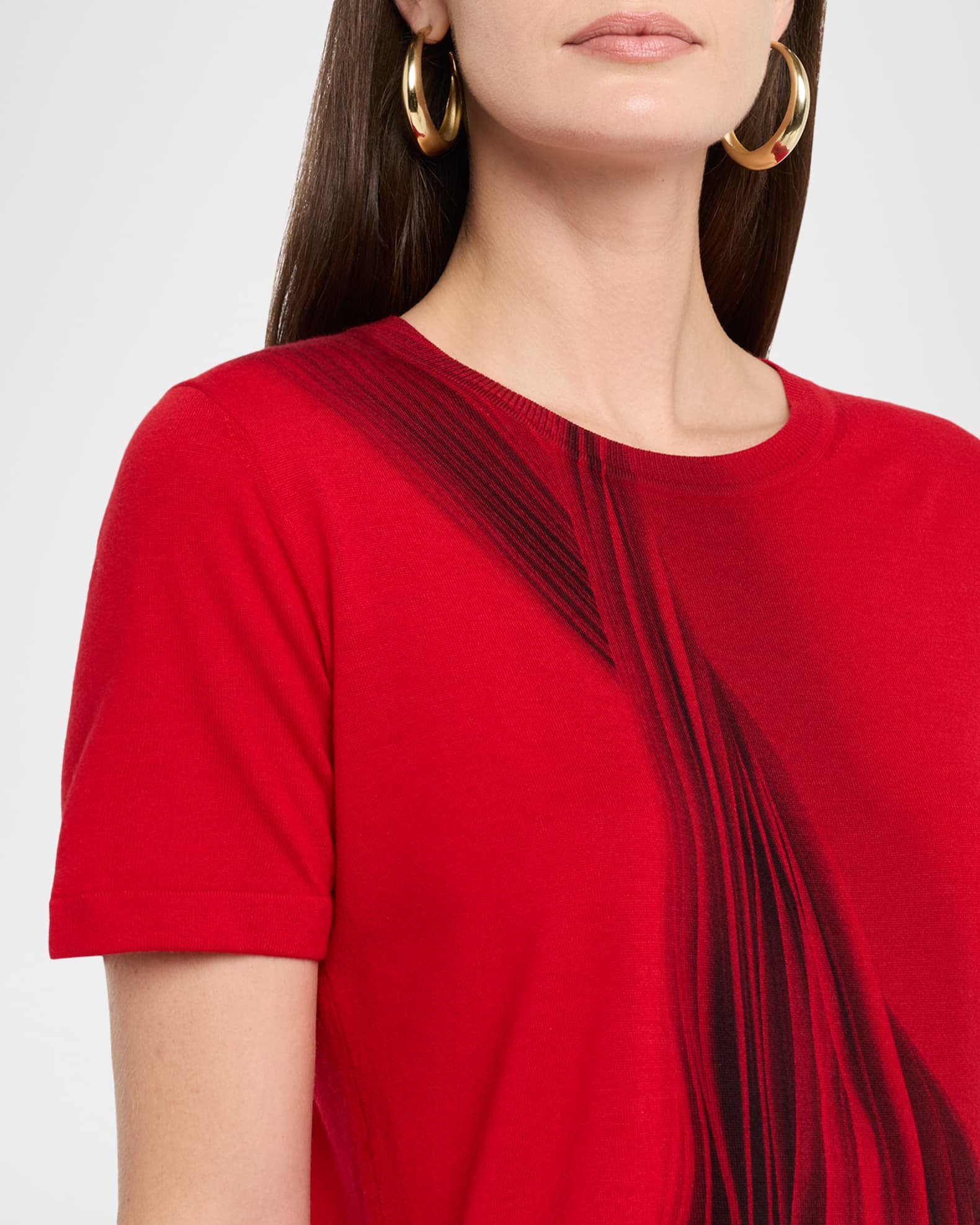 Jason Wu Collection Dancing Pleat Printed Short-Sleeve Knit Top ...