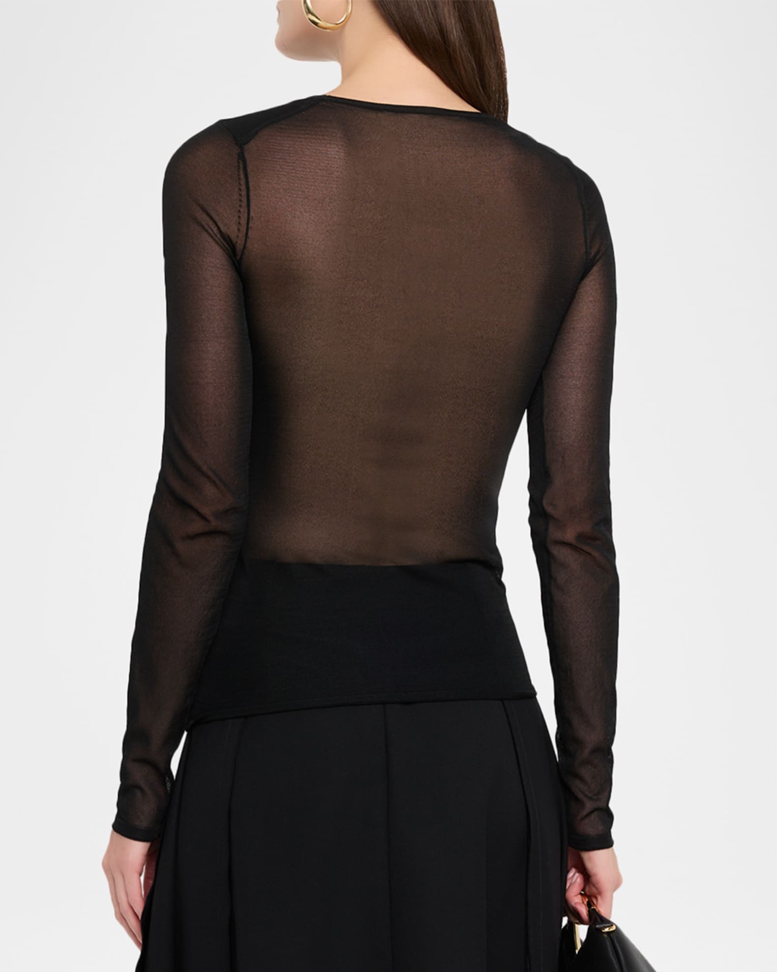 Jason Wu Collection V-Neck Long-Sleeve Sheer Knit Top | Neiman Marcus
