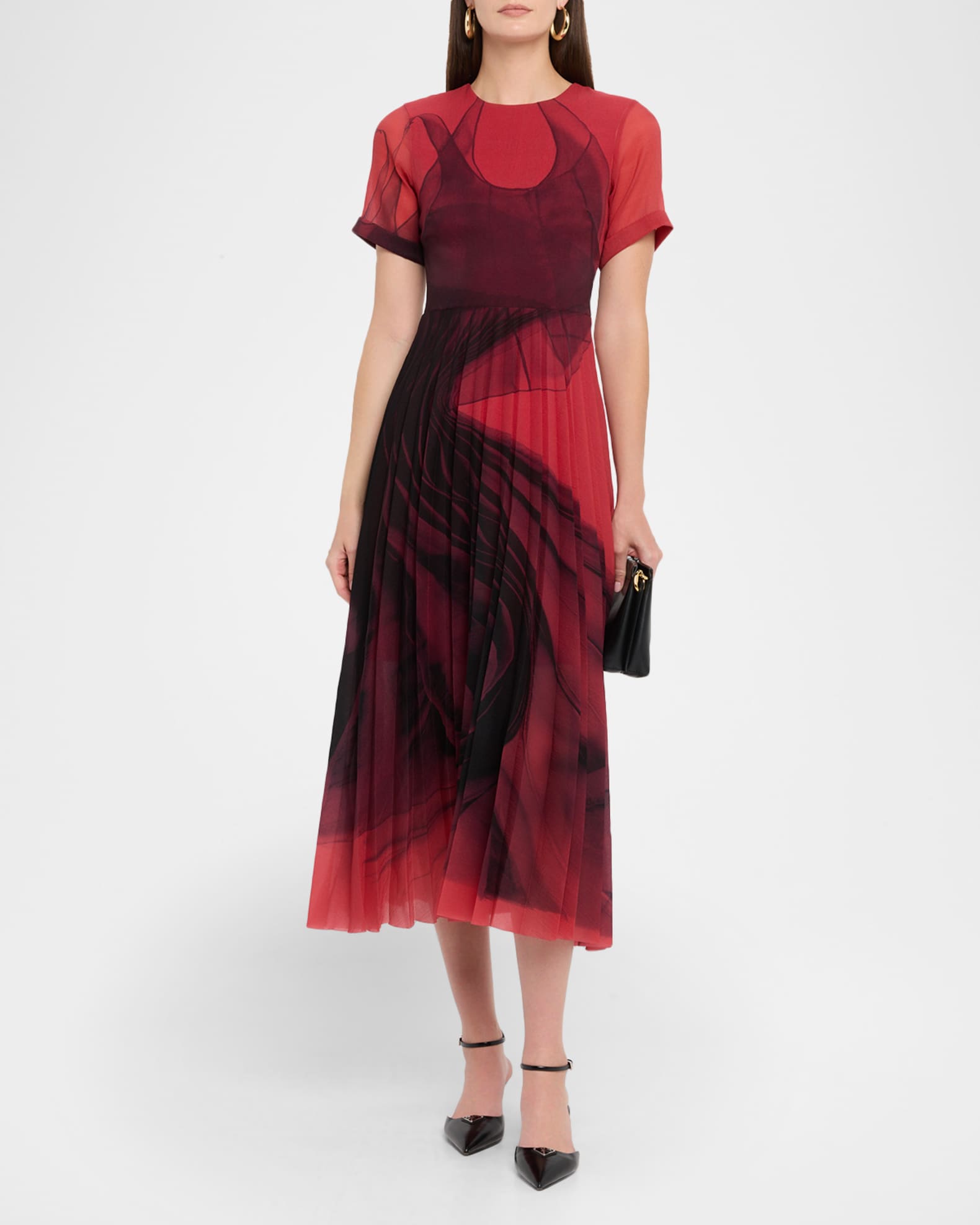 Jason Wu Collection Dancing Pleat Short-Sleeve Pleated Midi Dress ...