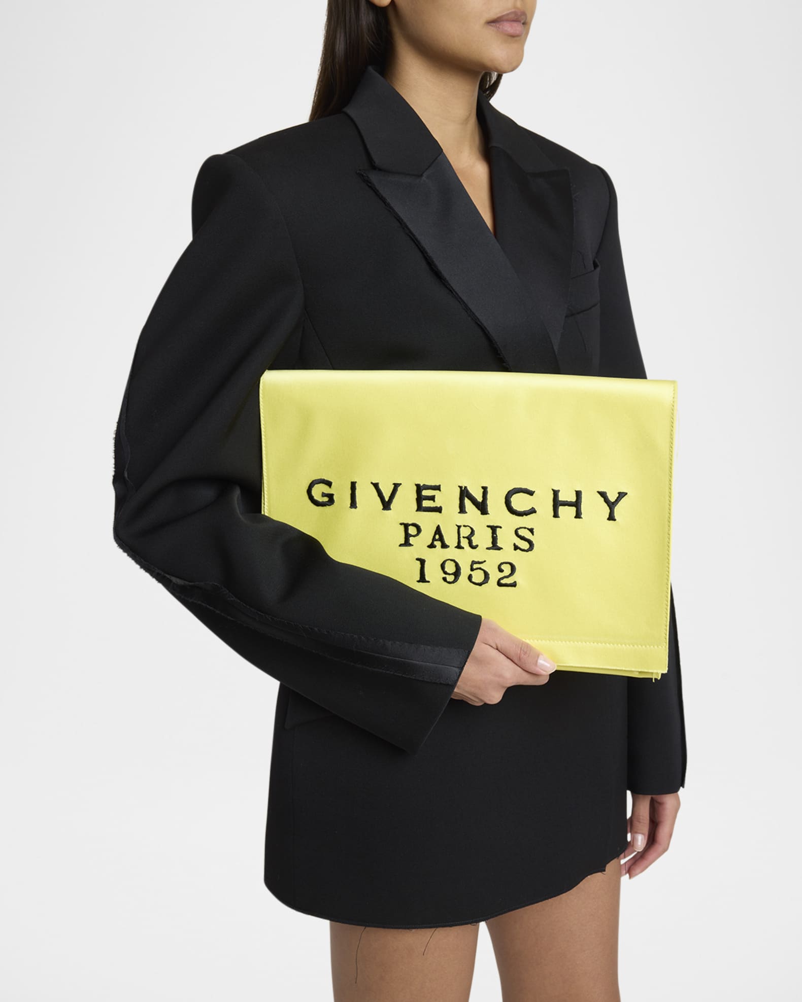 Givenchy Pattern Pochette in Satin with Logo Embroidery | Neiman Marcus