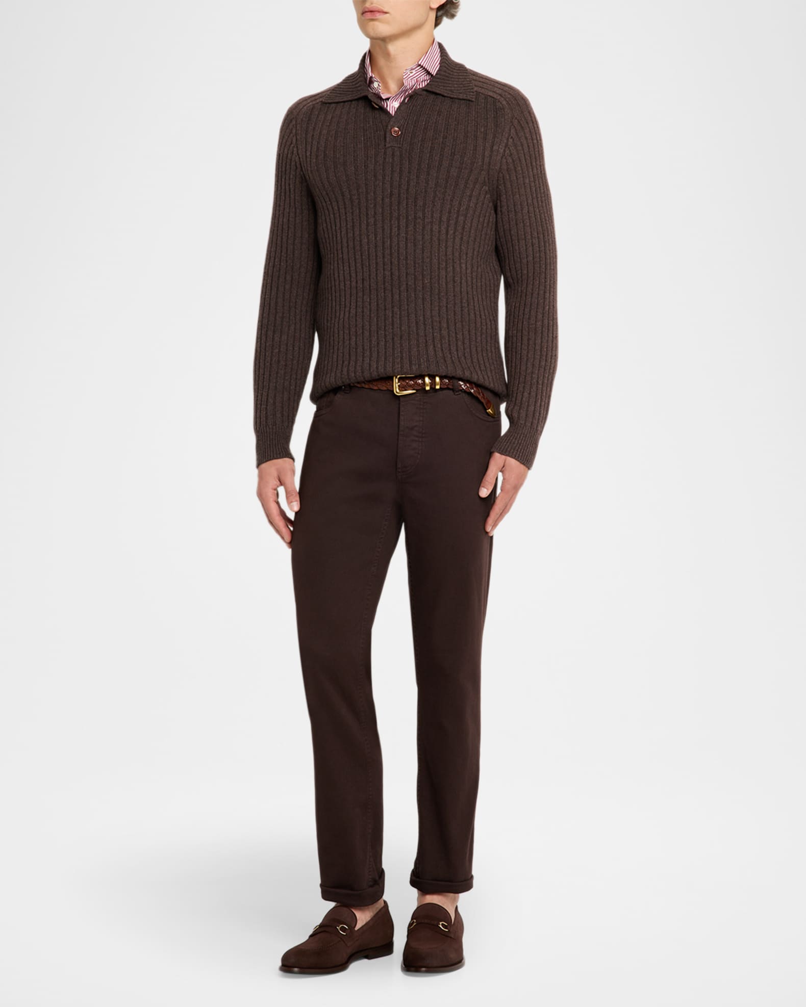 Brunello Cucinelli Men's Oiled Suede Bit Loafers | Neiman Marcus