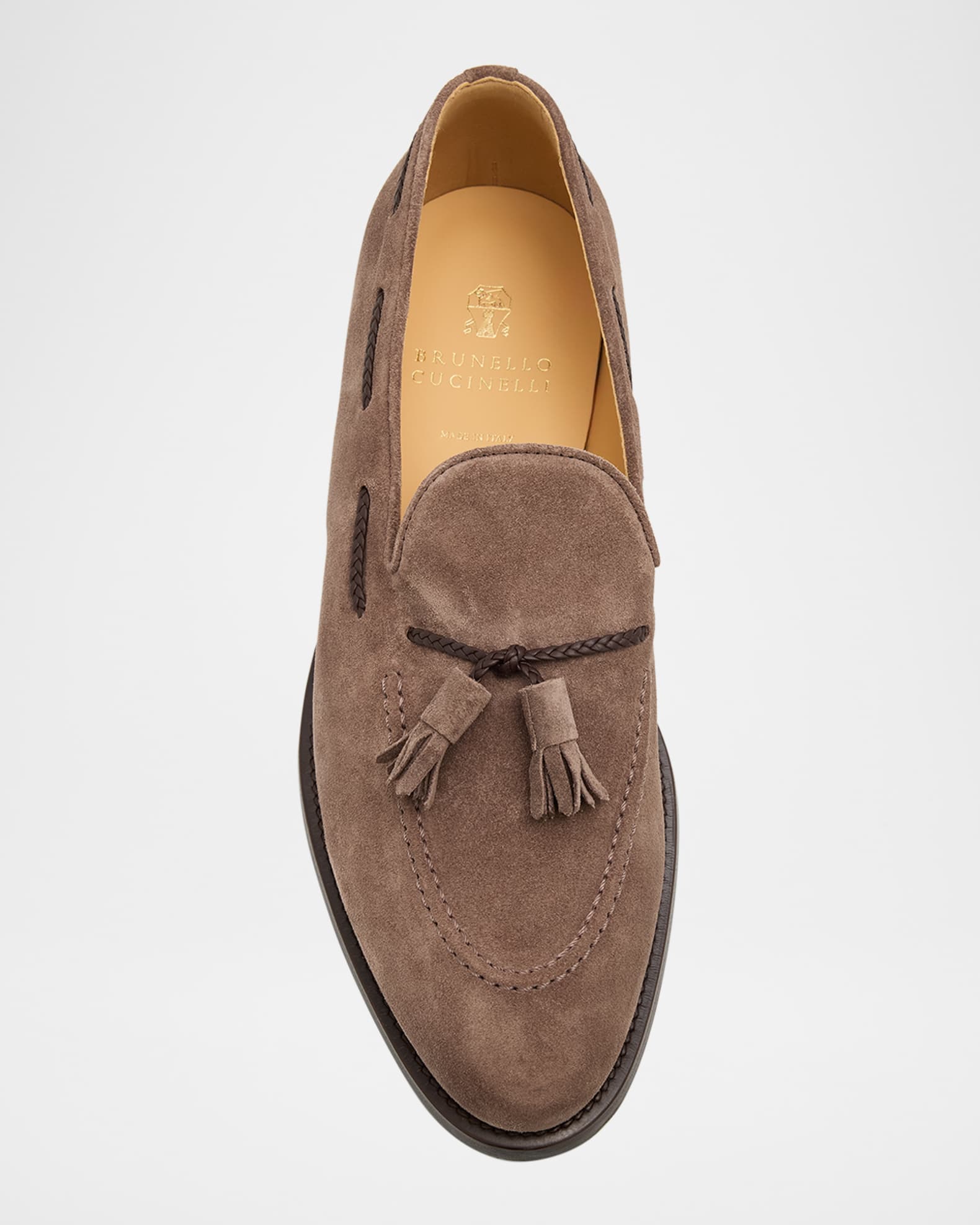 Brunello Cucinelli Men's Suede Braided Leather-Lace Tassel Loafers ...