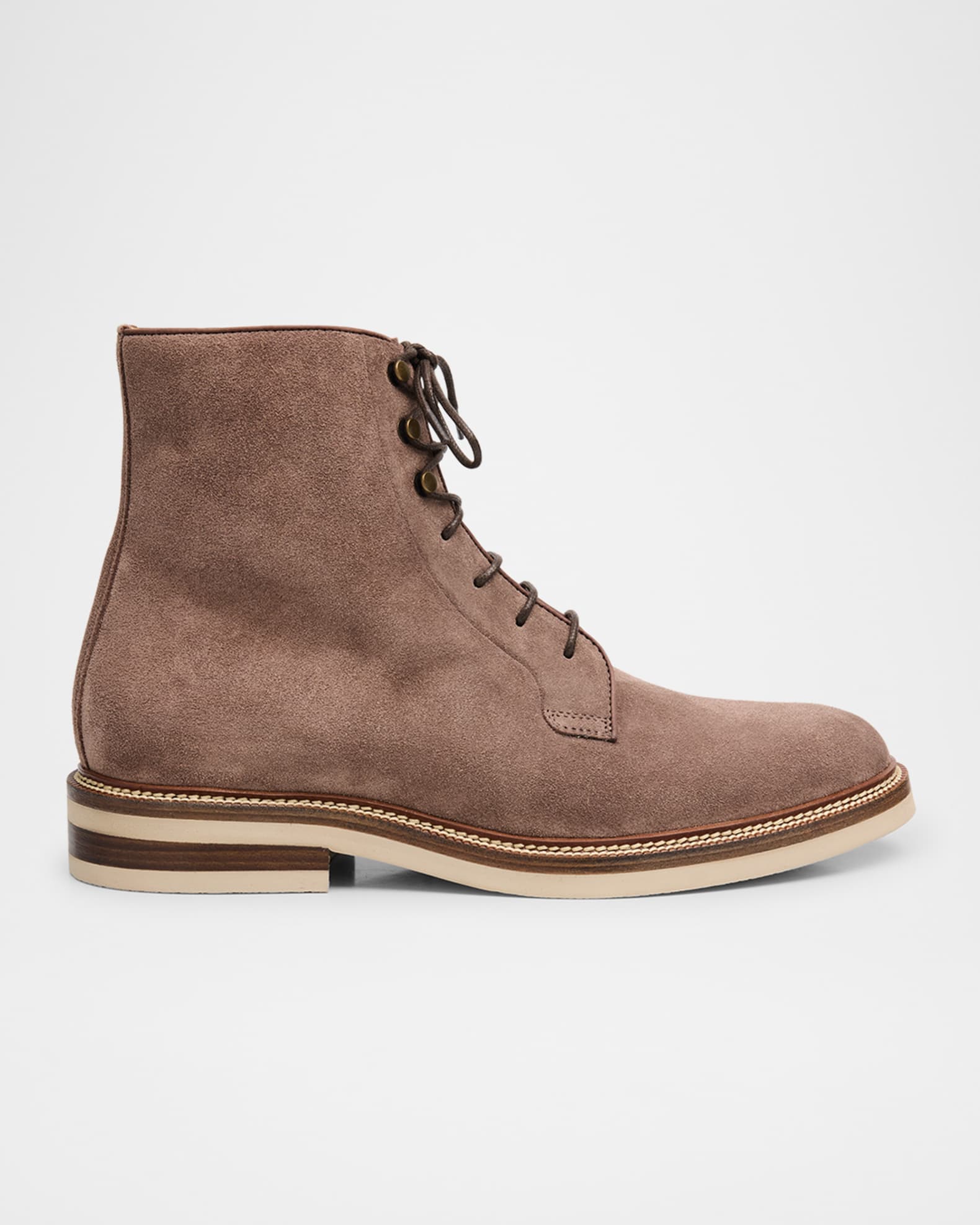 Brunello Cucinelli Men's Suede Two-Tone Sole Lace-Up Boots | Neiman Marcus