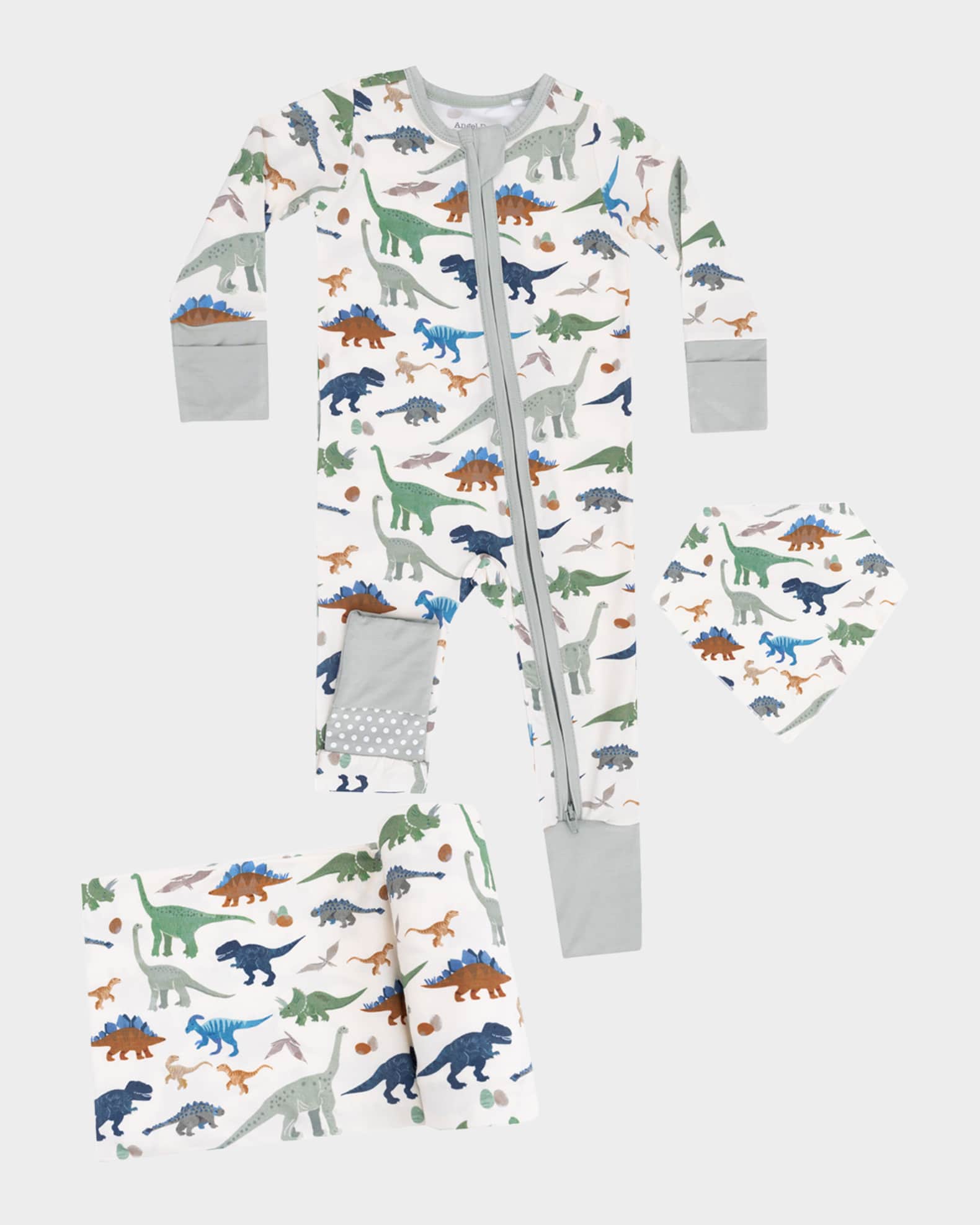 Angel Dear Girl's 3-Piece Washy Dinos 2-Way Zip Romper Set, Size 0M-24M ...