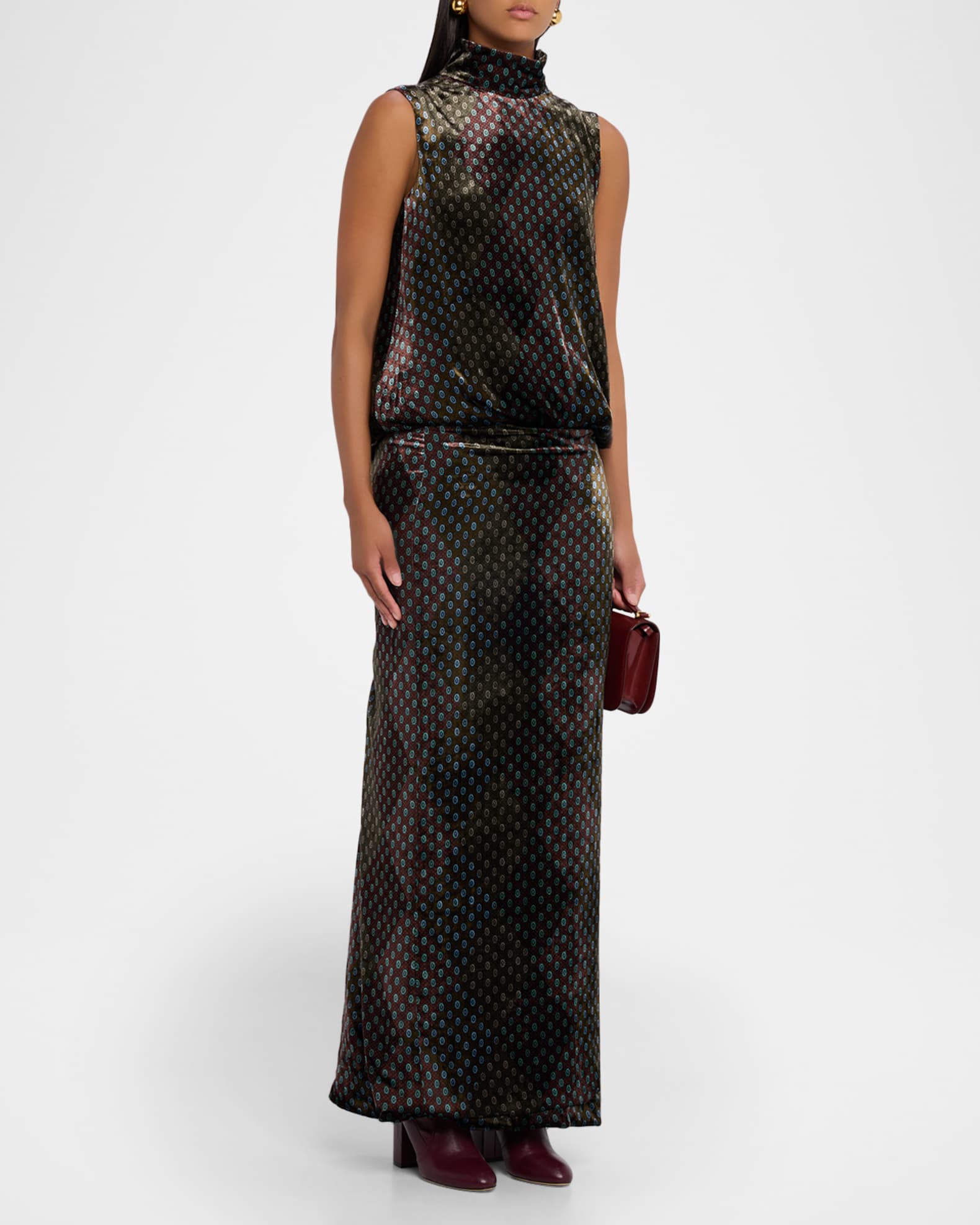 Dries Van Noten Debo Mock-Neck Draped Velvet Maxi Dress | Neiman Marcus