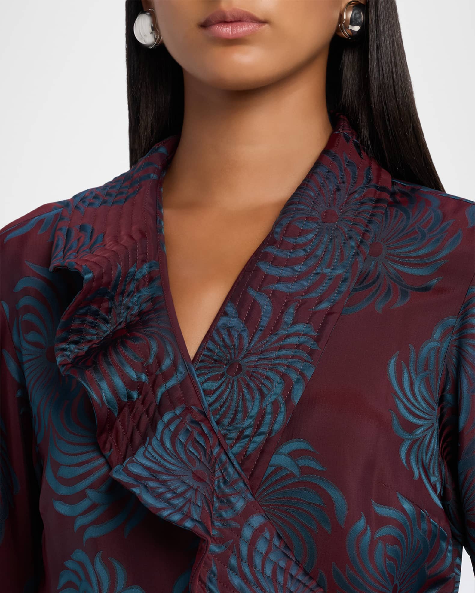 Dries Van Noten Calberton Printed Ruffle Wrap Blouse | Neiman Marcus