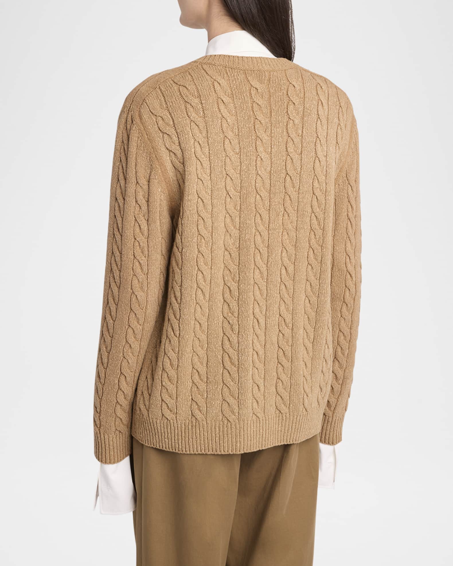 THE ROW Loneke Cable Knit Crewneck Cardigan | Neiman Marcus