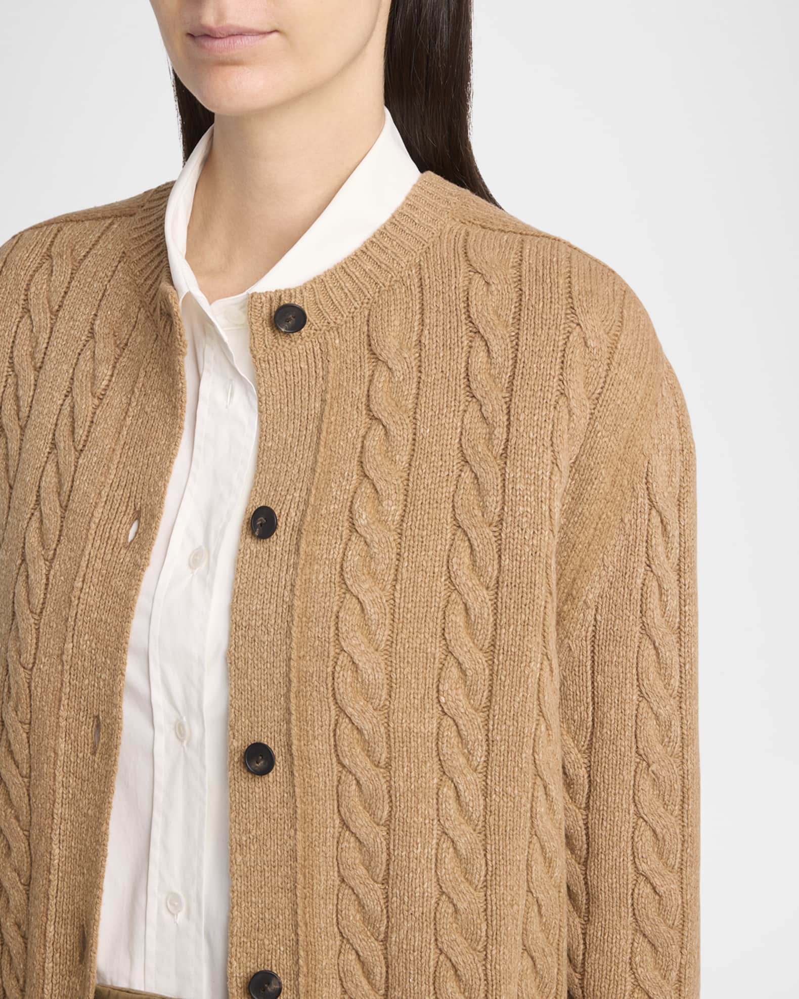THE ROW Loneke Cable Knit Crewneck Cardigan | Neiman Marcus
