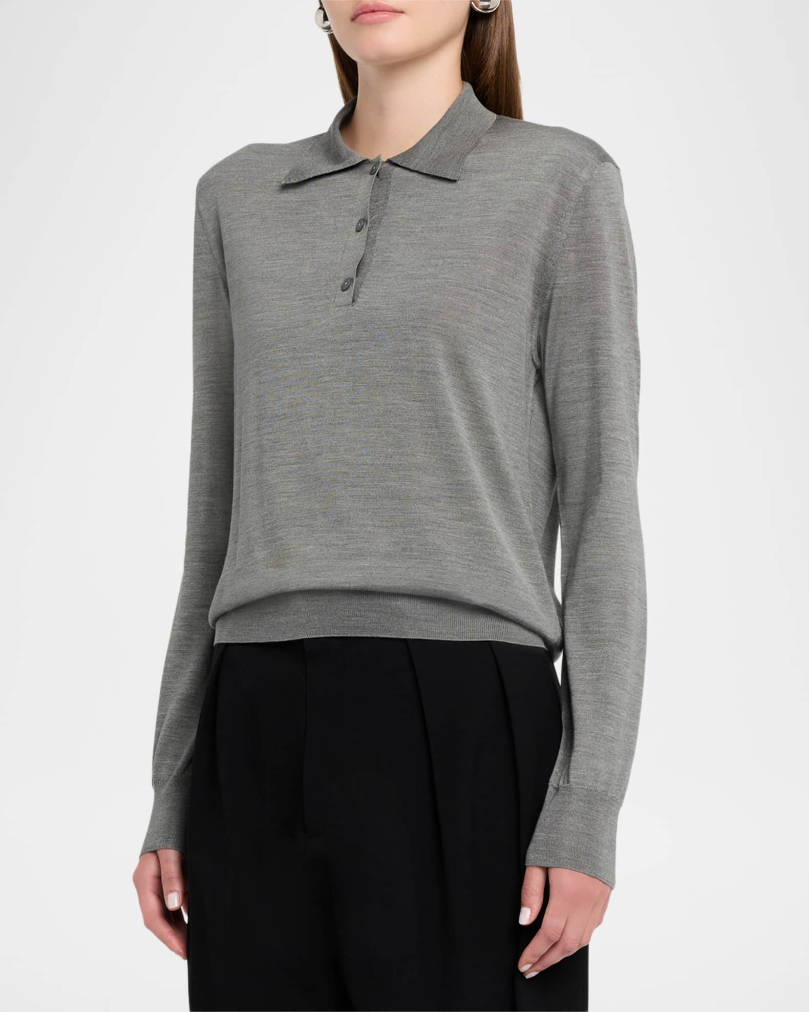 THE ROW Lilienne Silk Polo Top | Neiman Marcus