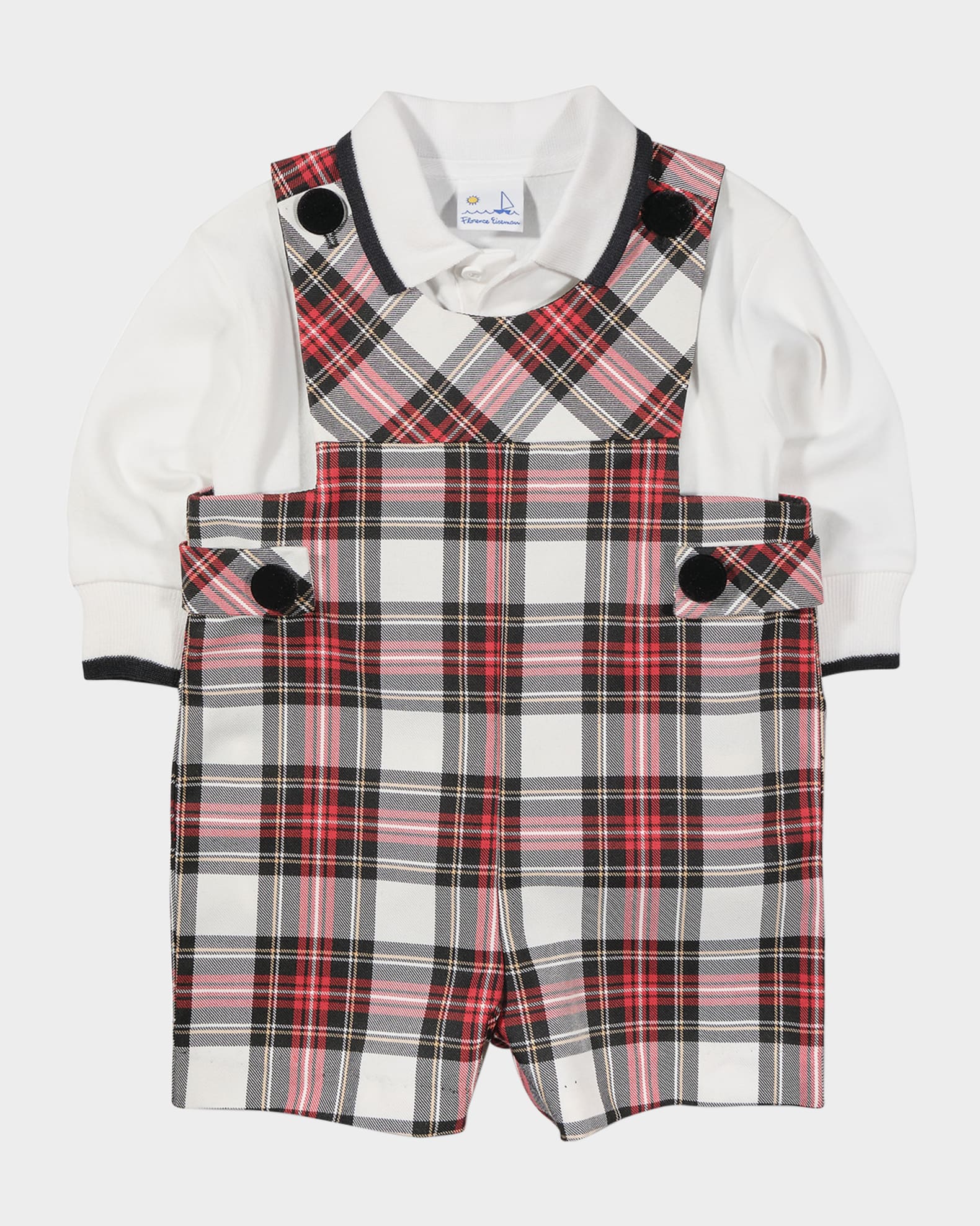 Florence Eiseman Boy's Plaid Shortall & Long-Sleeve Tipped Polo Shirt ...