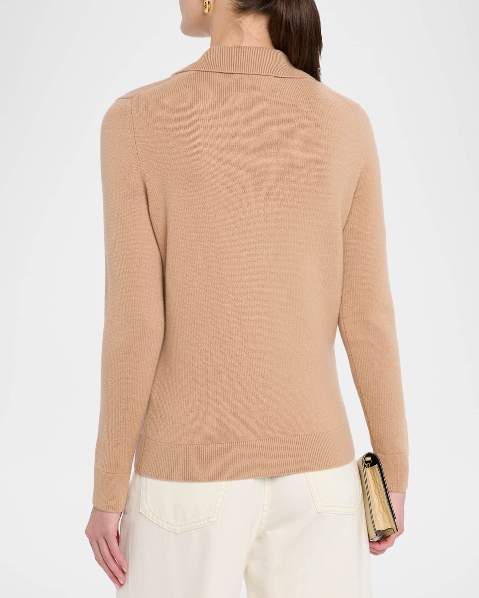 Neiman Marcus Cashmere Collection Cashmere Long-Sleeve Polo Sweater ...