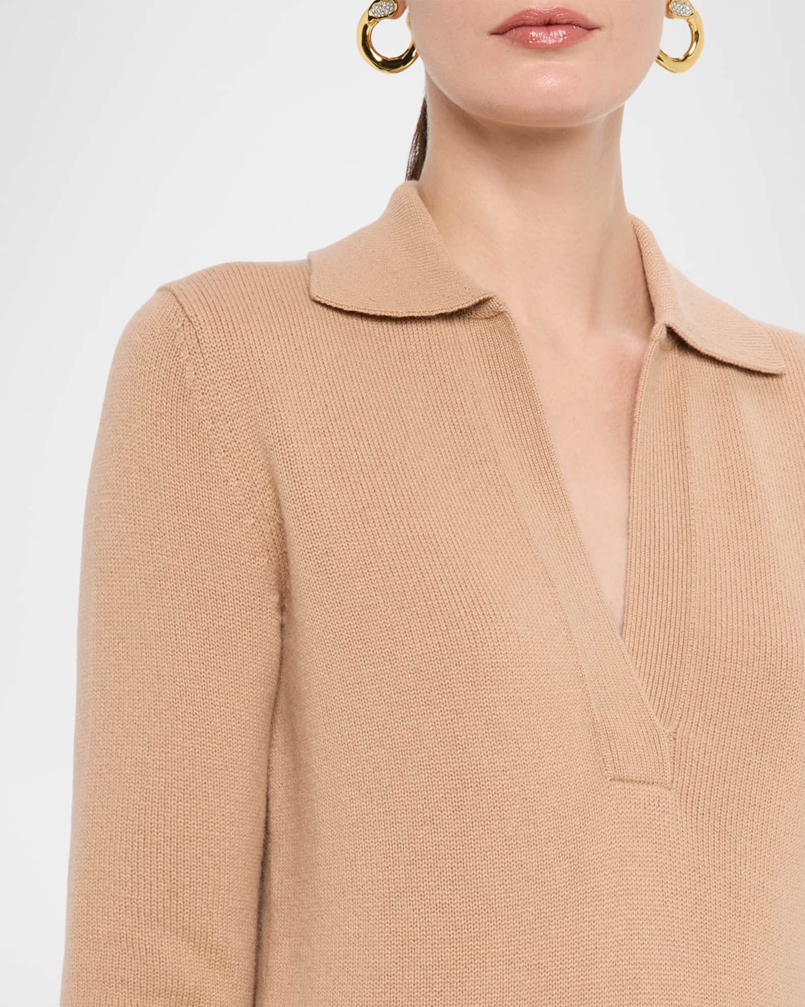 Neiman Marcus Cashmere Collection Cashmere Long-Sleeve Polo Sweater ...