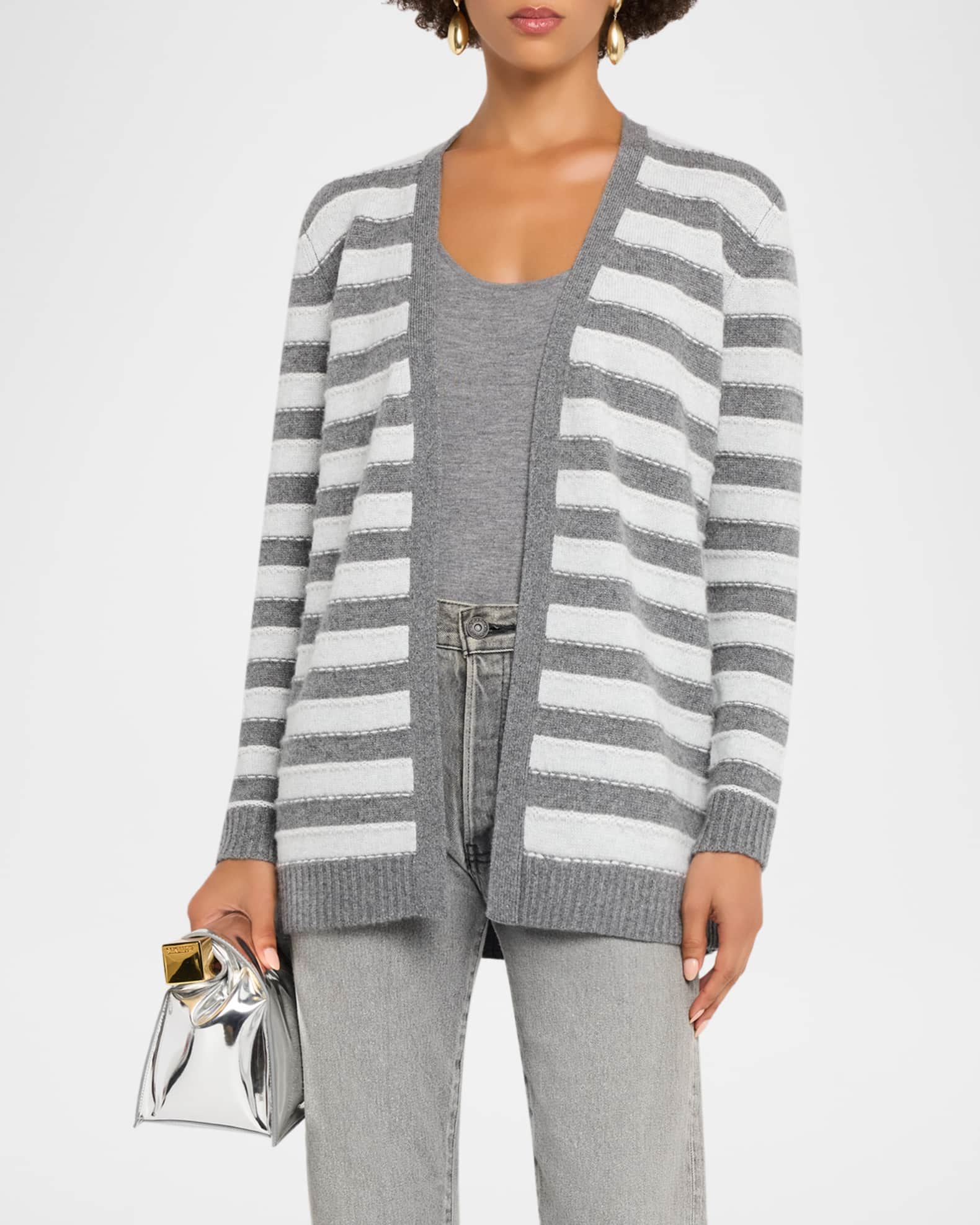 Neiman Marcus Cashmere Collection Cashmere Striped Open-Front Cardigan ...