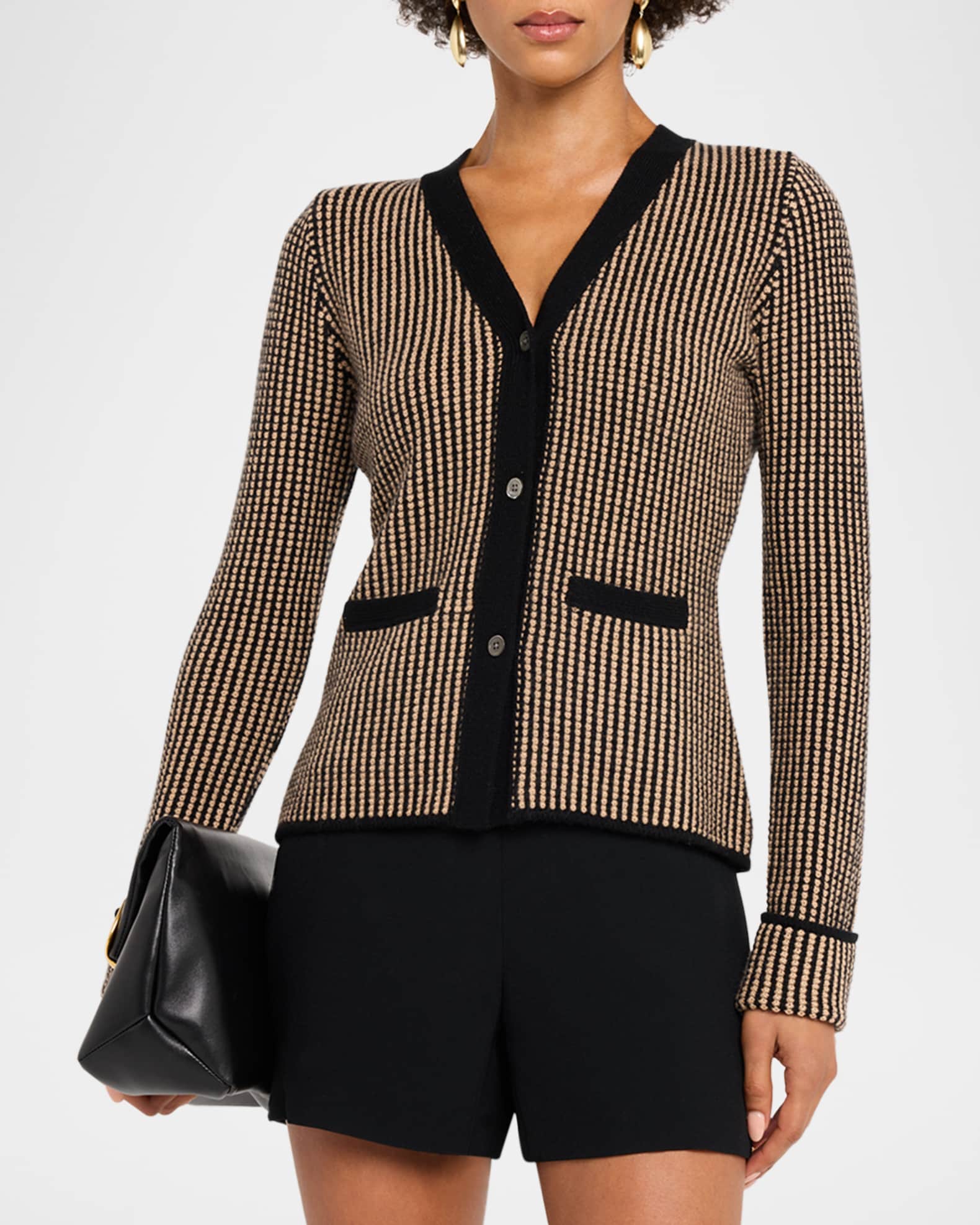 Neiman Marcus Cashmere Collection Cashmere Contrast Pique Knit Jacket ...