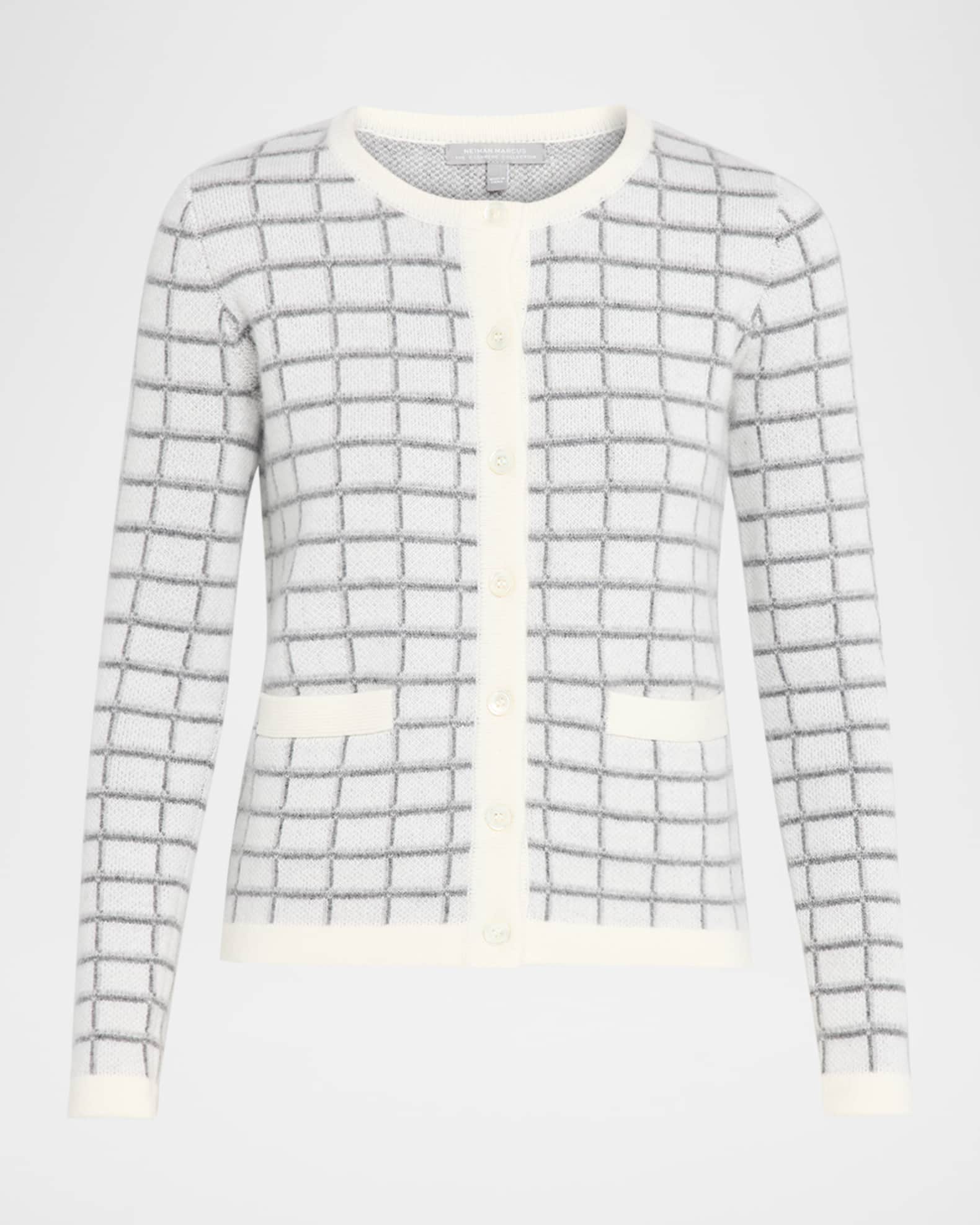 Neiman Marcus Cashmere Collection Cashmere Jacquard Grid Jacket ...