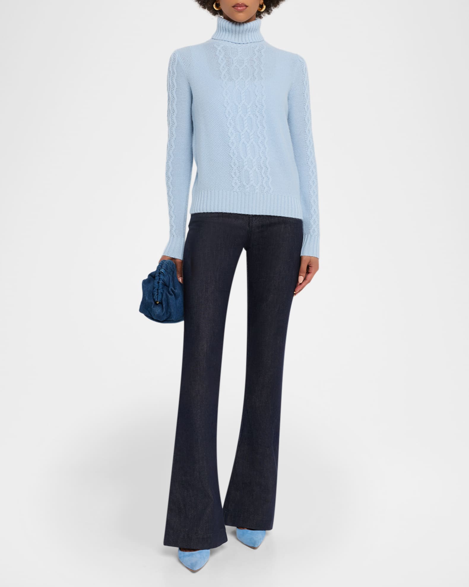 Neiman Marcus Cashmere Collection Cashmere Placed Cable Turtleneck ...