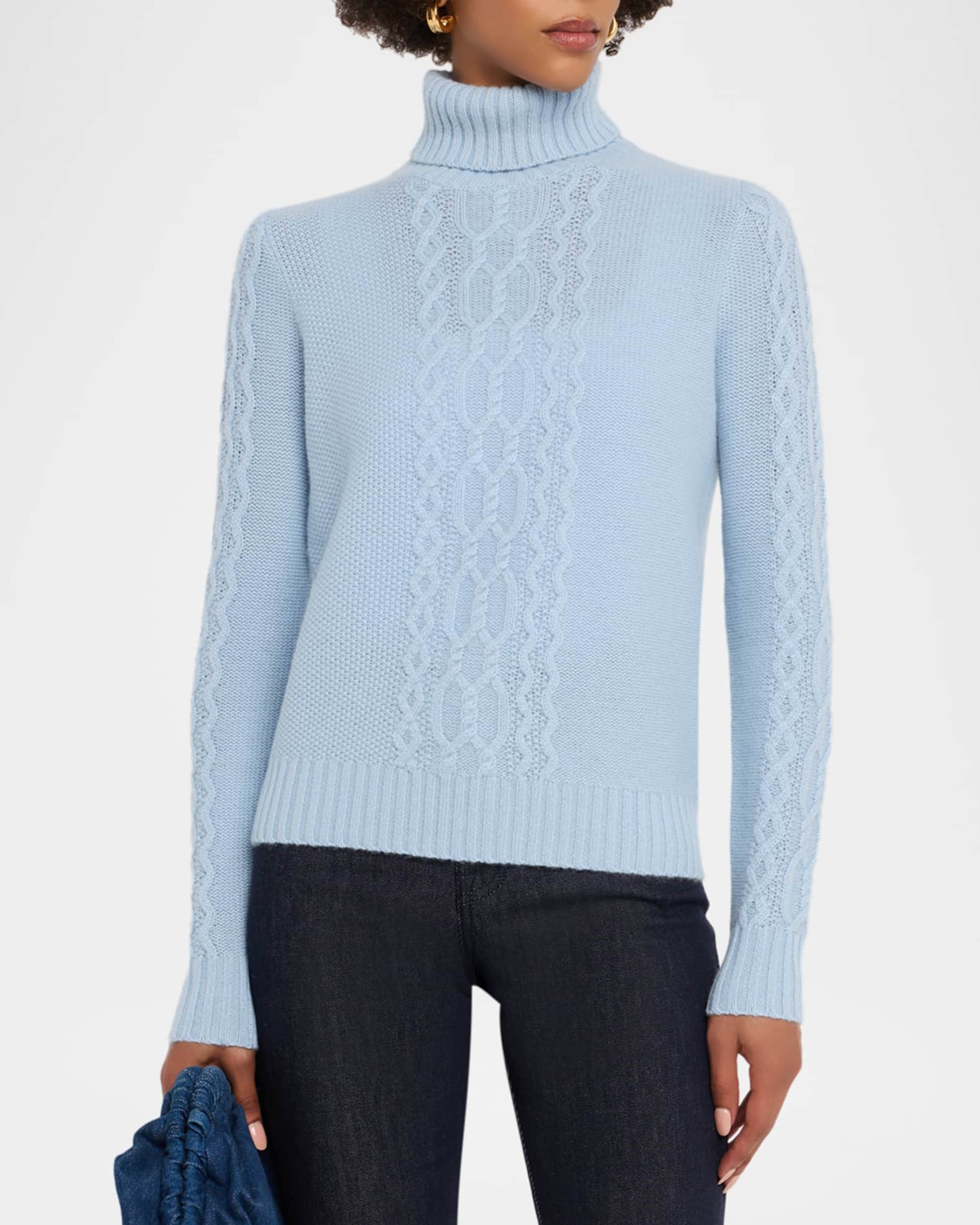 Neiman Marcus Cashmere Collection Cashmere Placed Cable Turtleneck ...