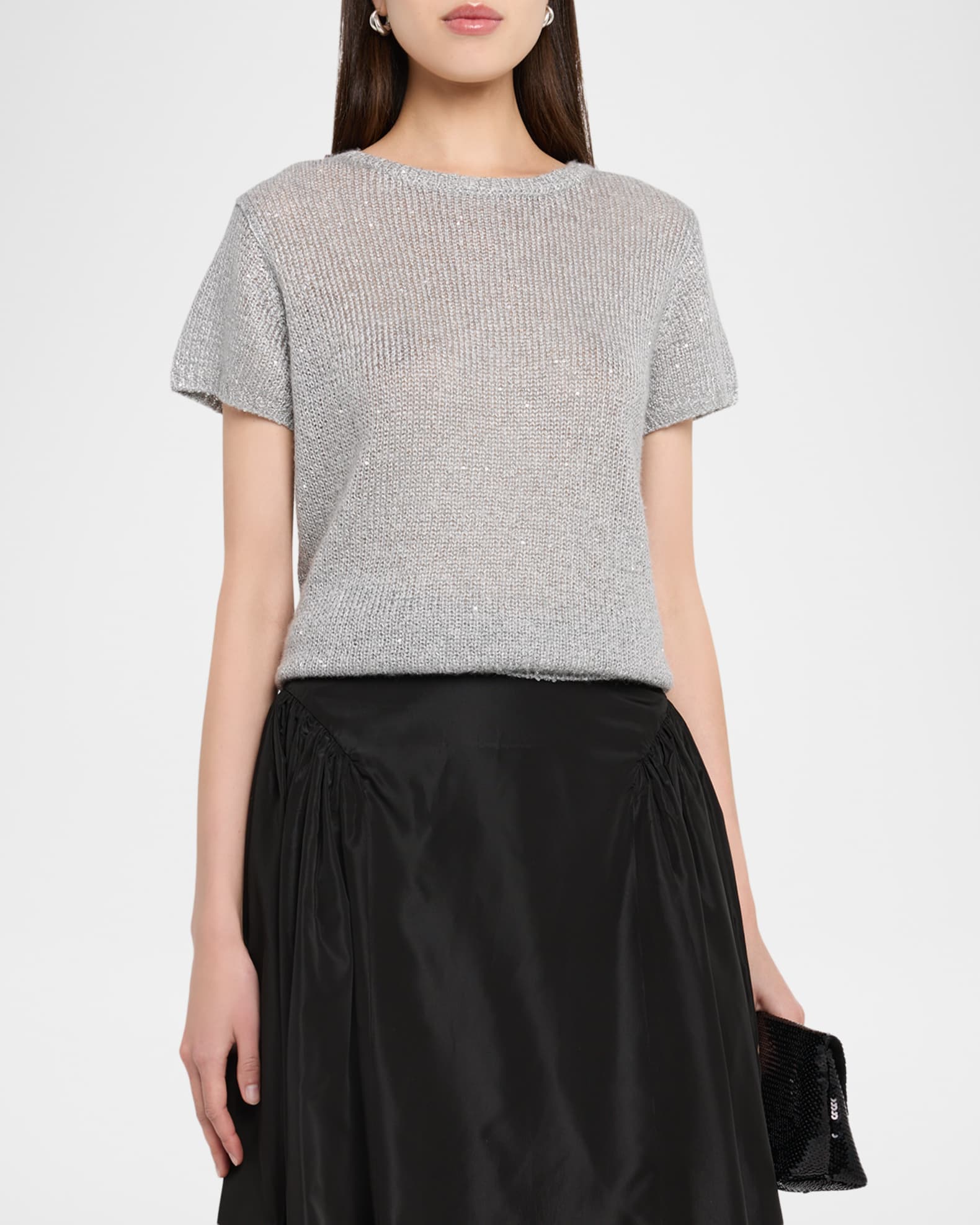 Neiman Marcus Cashmere Collection Cashmere Sequin Metallic Knit Top ...