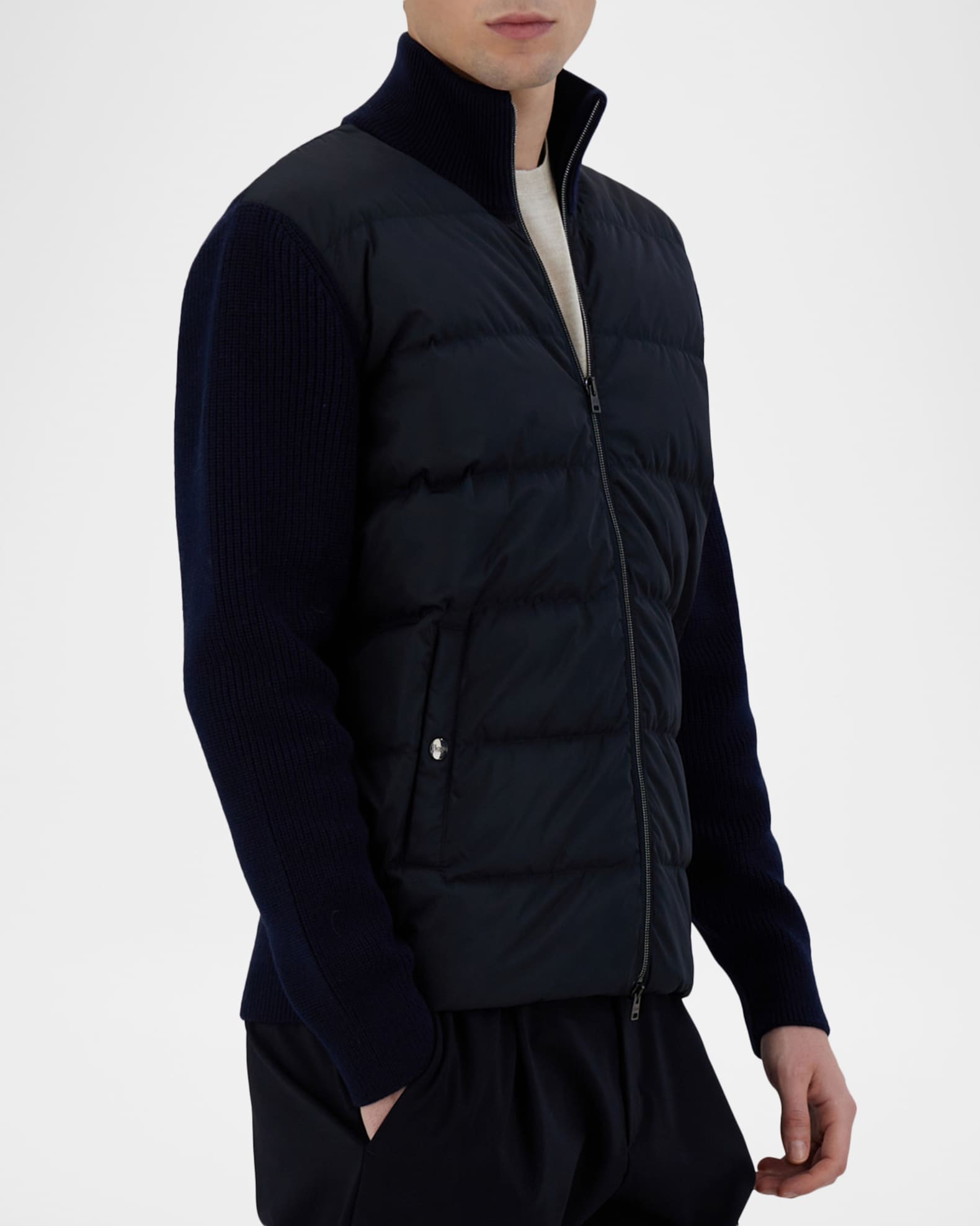 Herno Men's Quilted Padded Cardigan with Knit Panels | Neiman Marcus