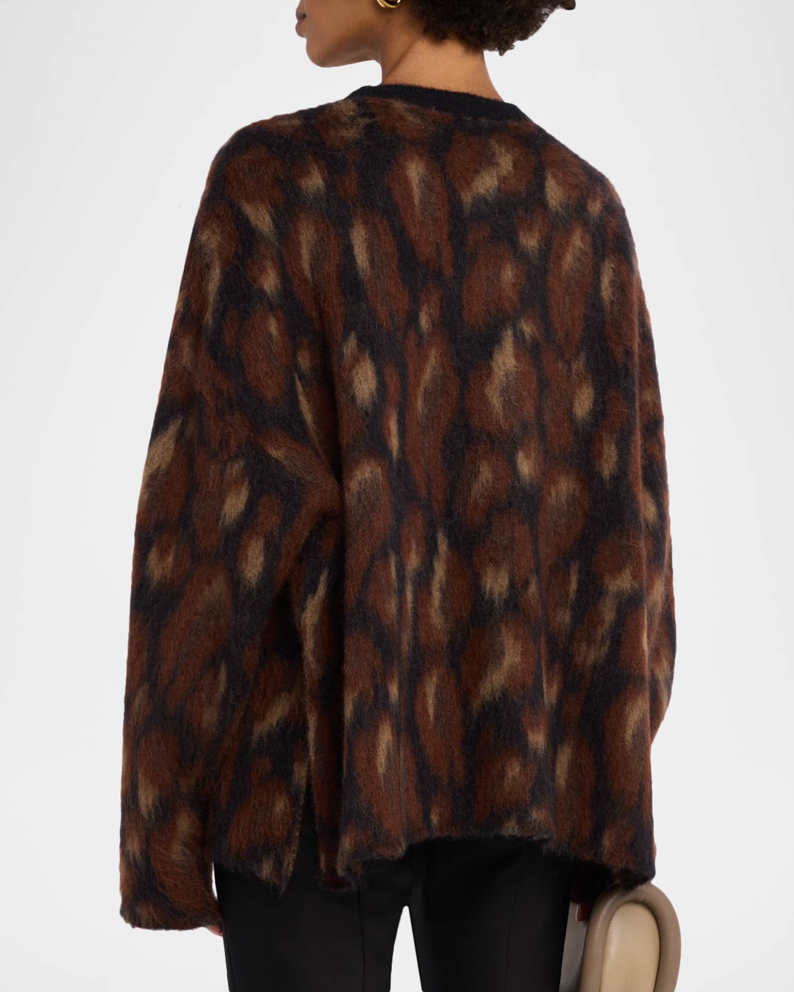 LAPOINTE Oversized Leopard Jacquard Crewneck Sweater | Neiman Marcus