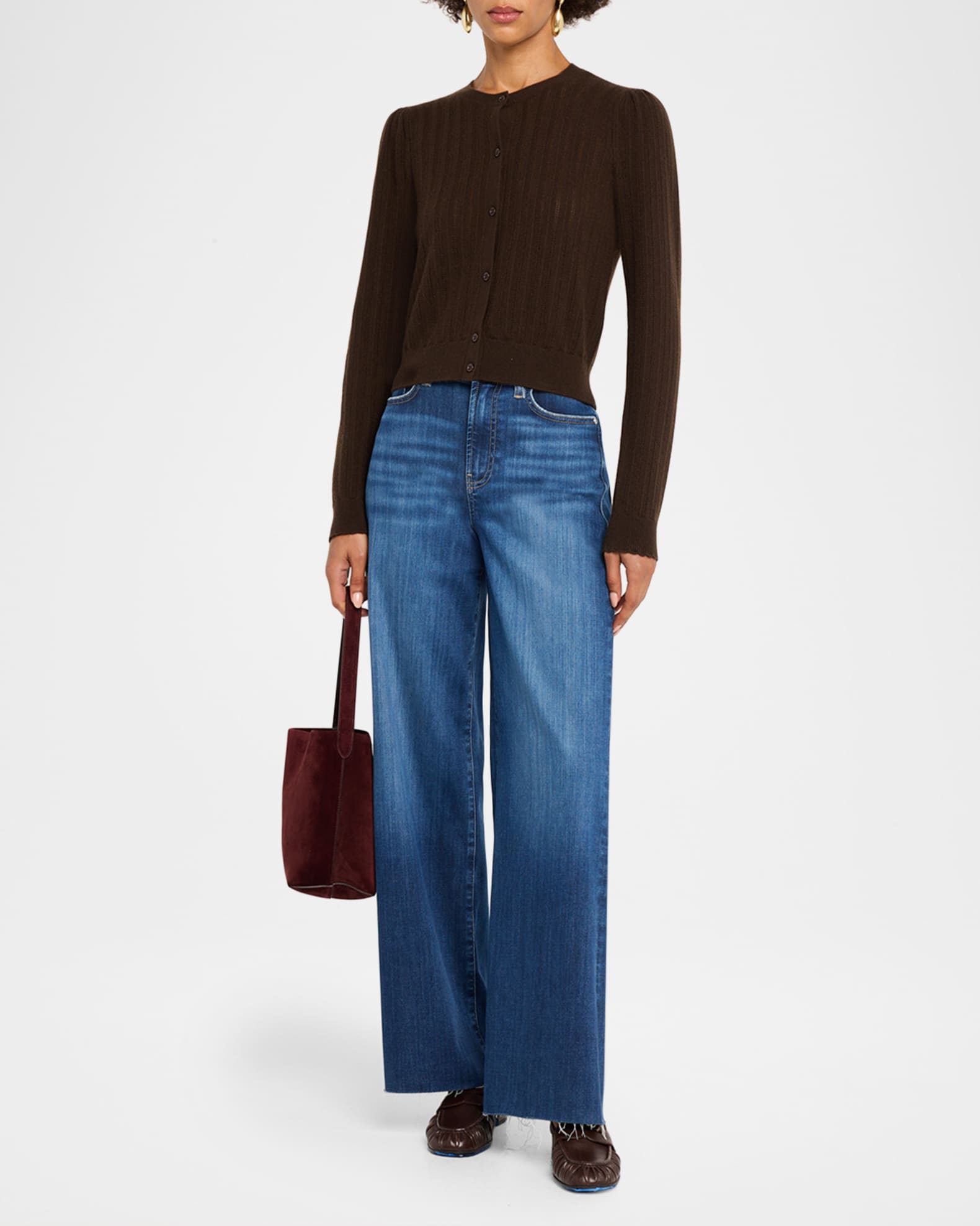 FRAME The Ladder Pointelle Cashmere Cardigan | Neiman Marcus