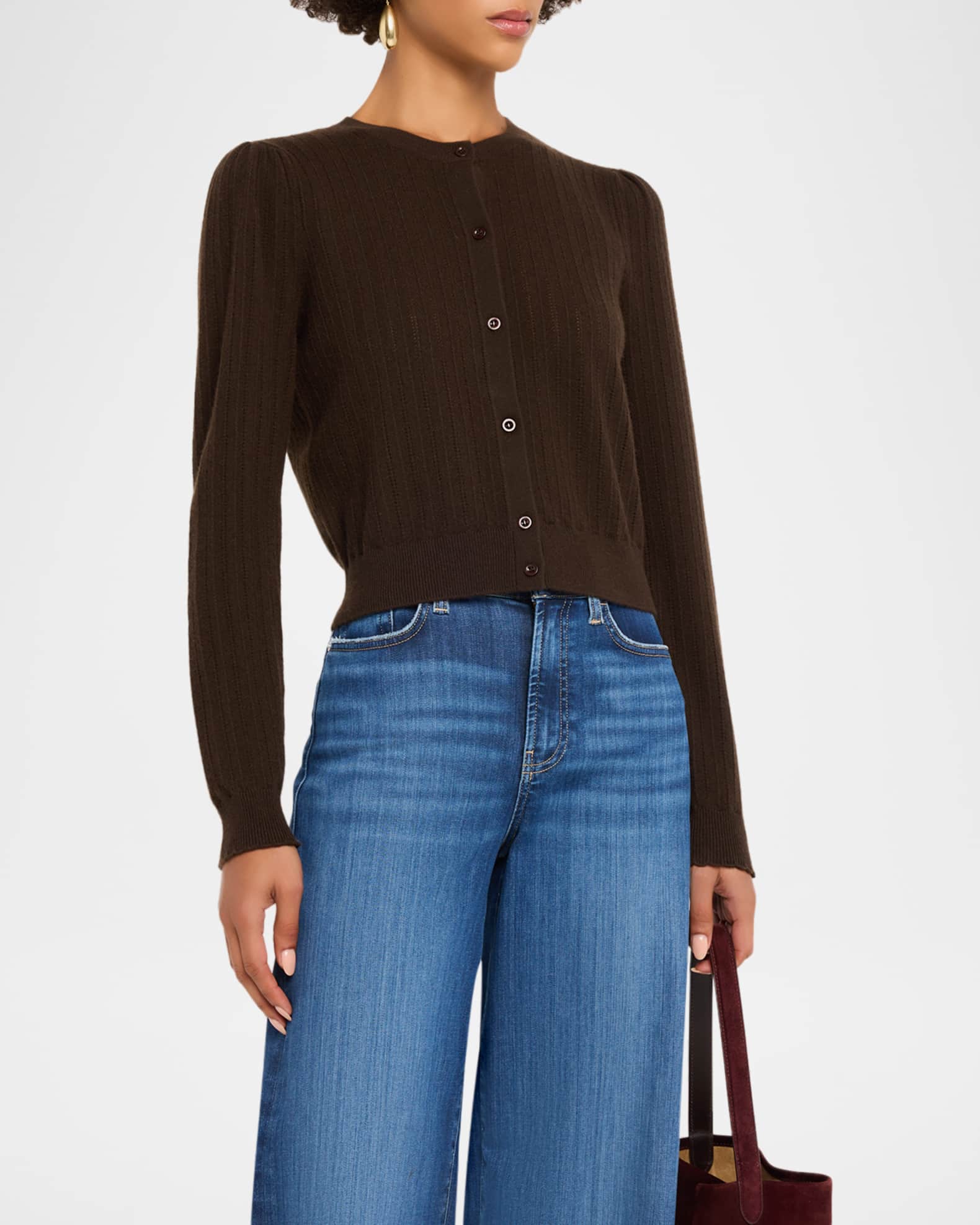 FRAME The Ladder Pointelle Cashmere Cardigan | Neiman Marcus
