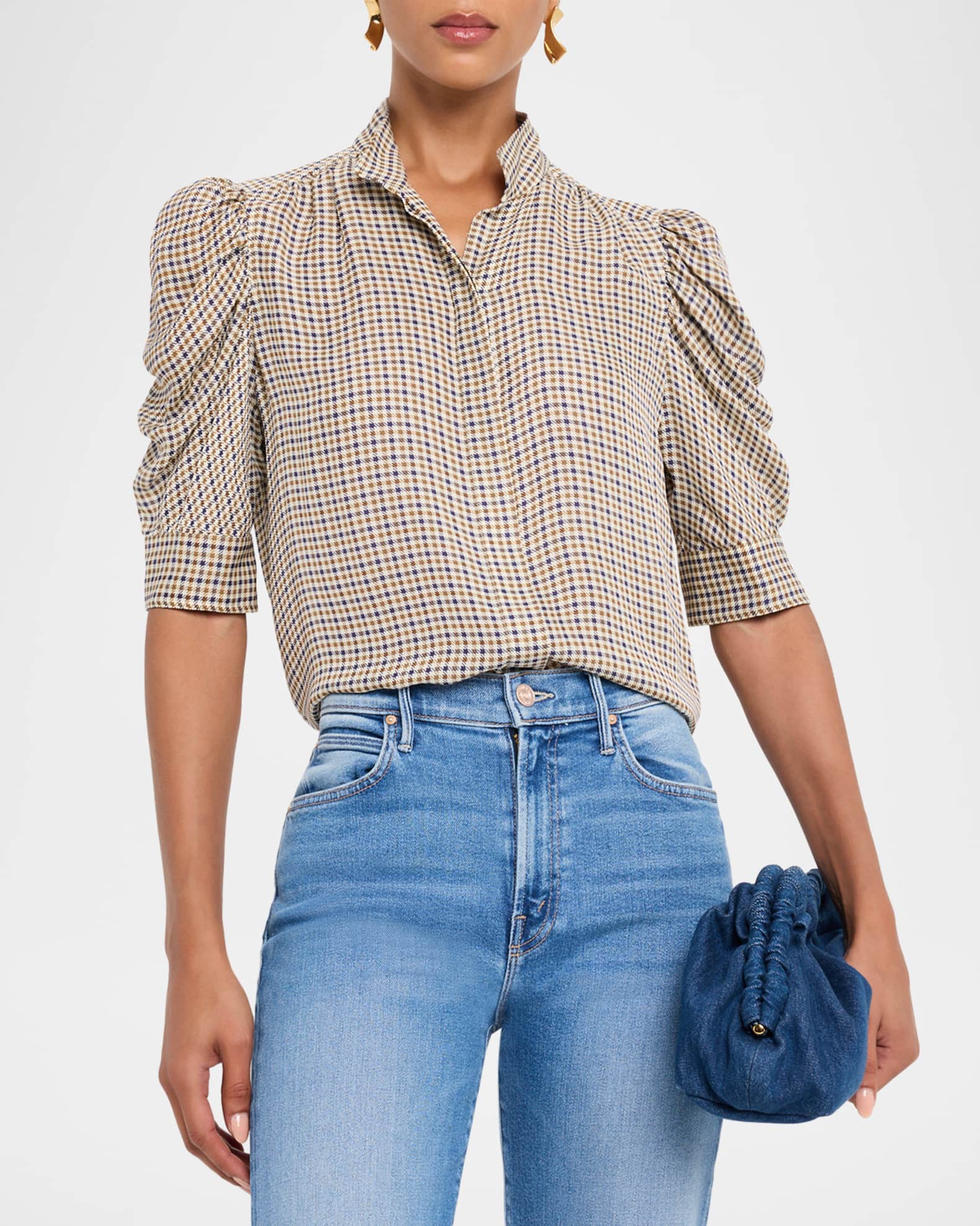 FRAME The Houndstooth Silk Blouse | Neiman Marcus