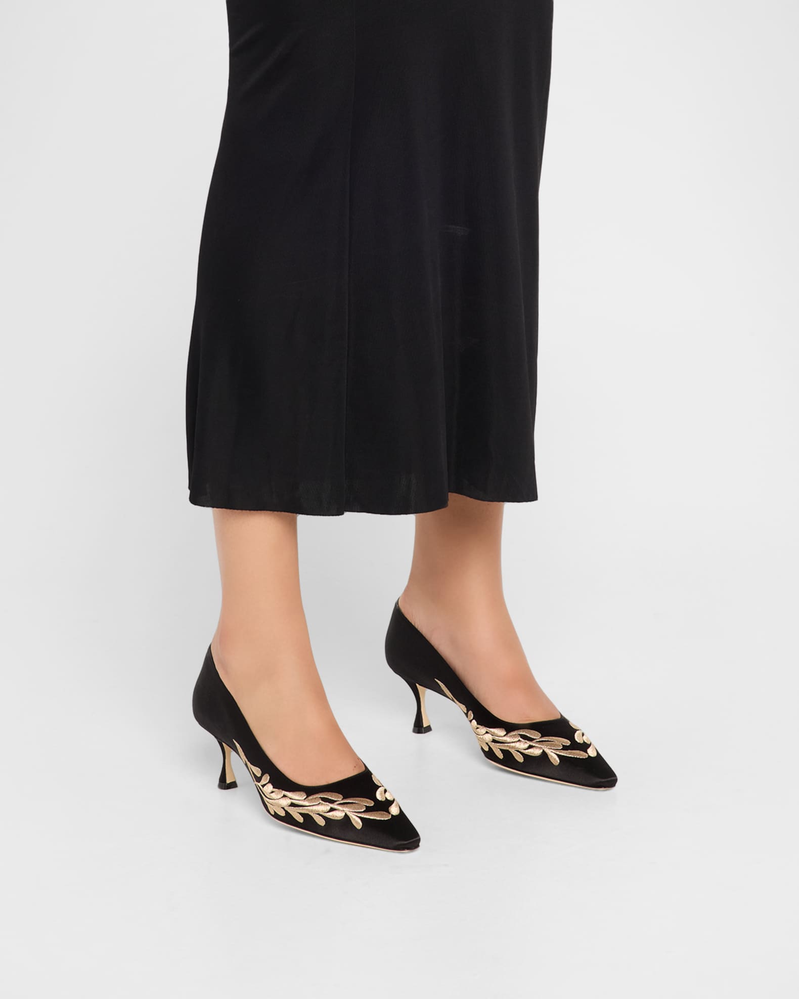Manolo Blahnik Feza Embroidered Satin Pumps | Neiman Marcus