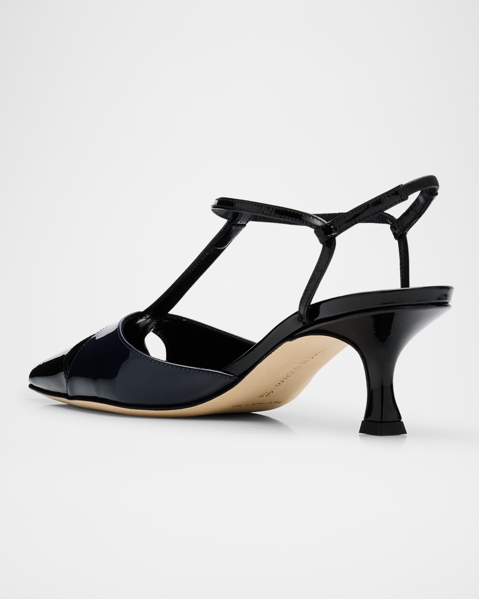 Manolo Blahnik Turgimod Bicolor Patent Leather T-Strap Pumps | Neiman ...