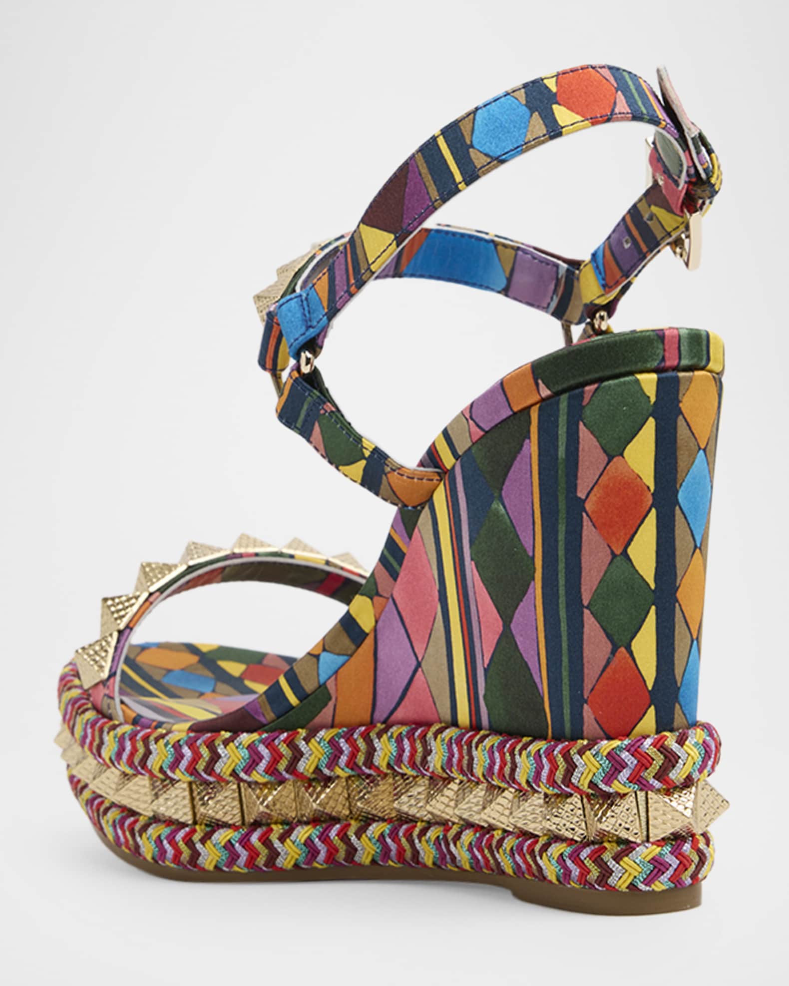 Christian Louboutin 100mm Pyraclou Satin Spike Wedge Sandals | Neiman ...