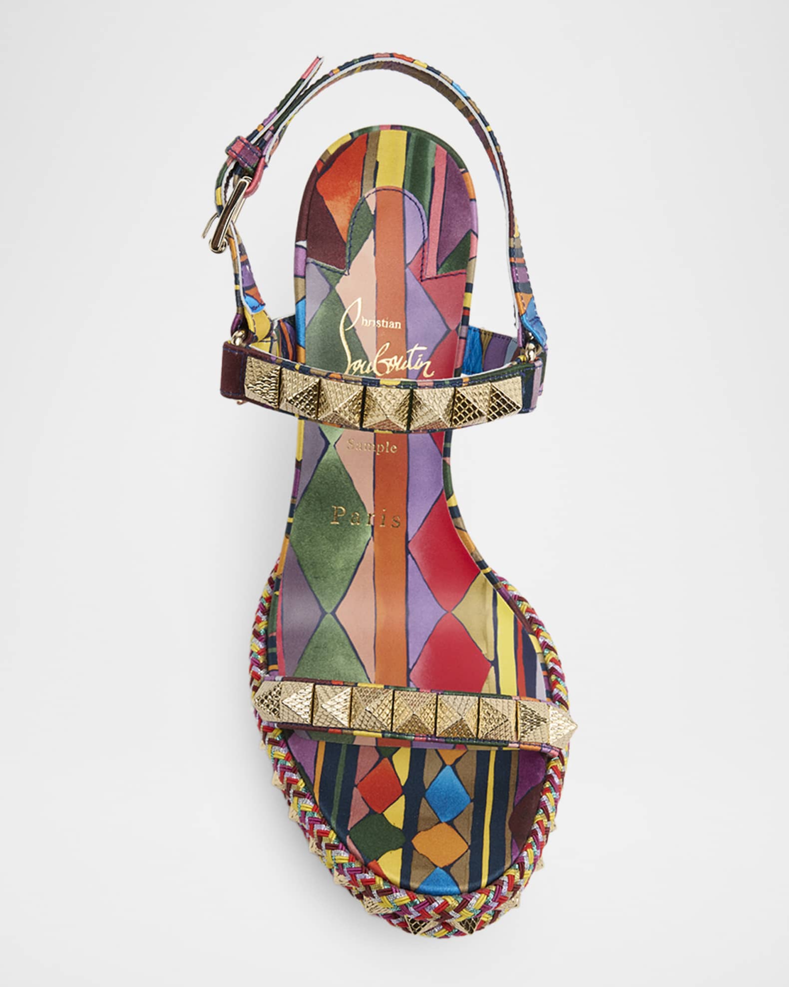 Christian Louboutin 100mm Pyraclou Satin Spike Wedge Sandals | Neiman ...