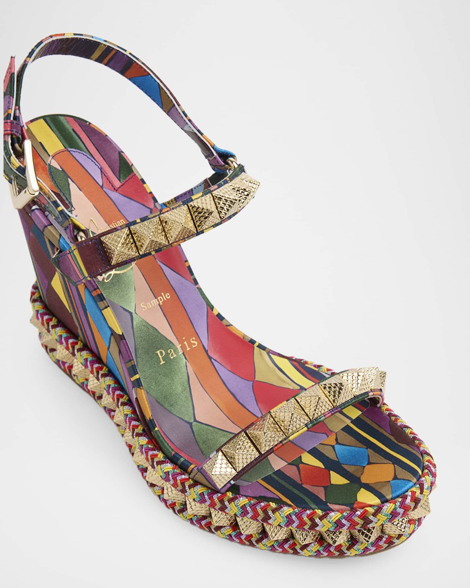 Christian Louboutin 100mm Pyraclou Satin Spike Wedge Sandals | Neiman ...