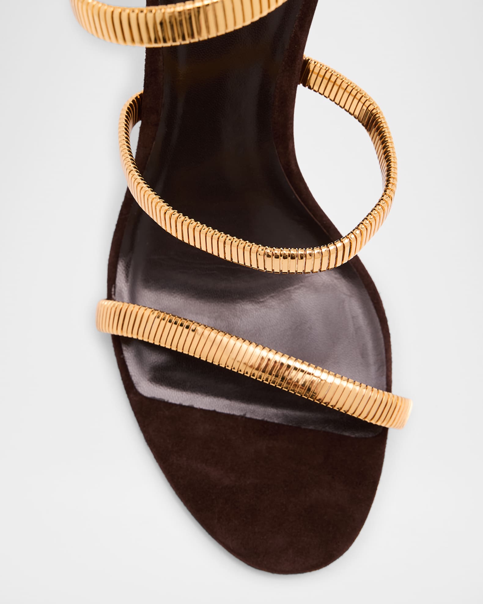 Rene Caovilla Meta Snake Spiral-Wrap Suede Sandals | Neiman Marcus