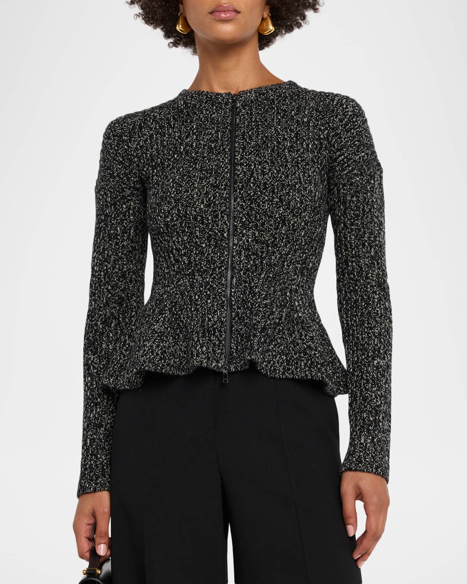 Max Mara Kim Cashmere Peplum Zip Cardigan | Neiman Marcus