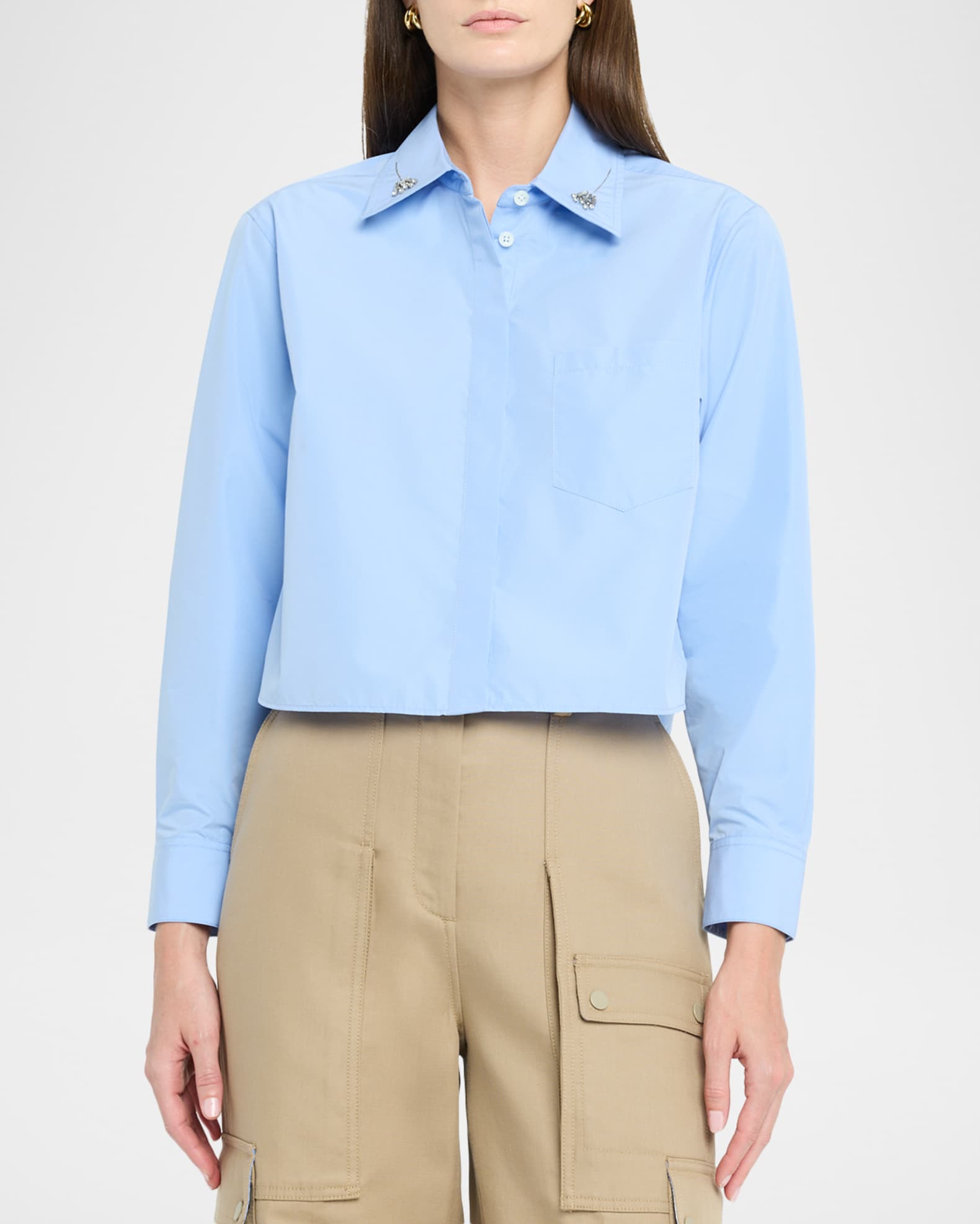 3.1 Phillip Lim Long-Sleeve Shirt with Embellished Collar | Neiman Marcus