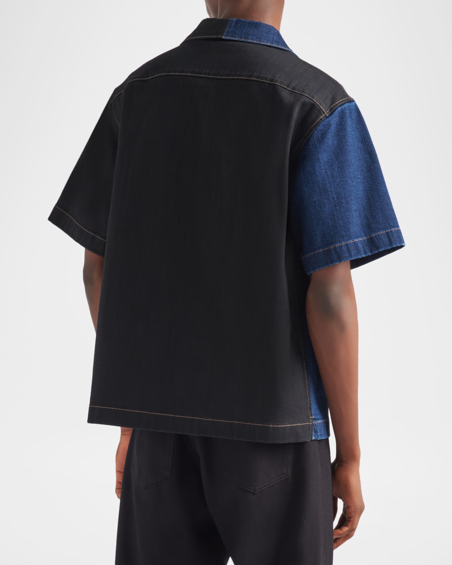 Prada Men's Double Match Denim Bowling Shirt | Neiman Marcus