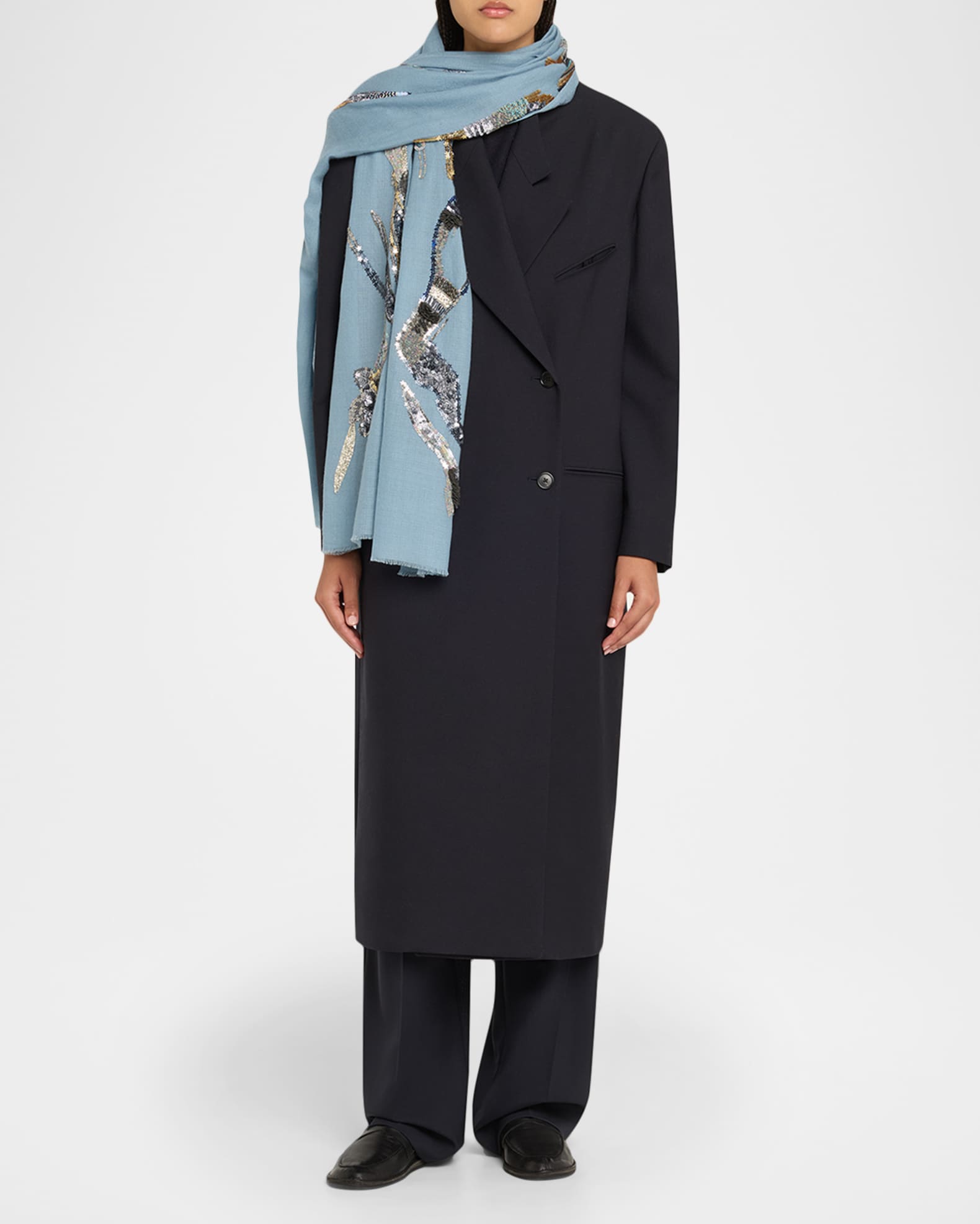 Janavi India Galactic Legacy Sequin-Embroidered Merino Wool Scarf ...