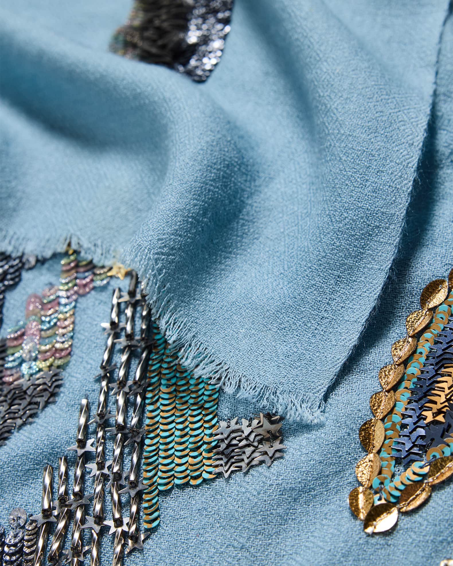 Janavi India Galactic Legacy Sequin-Embroidered Merino Wool Scarf ...