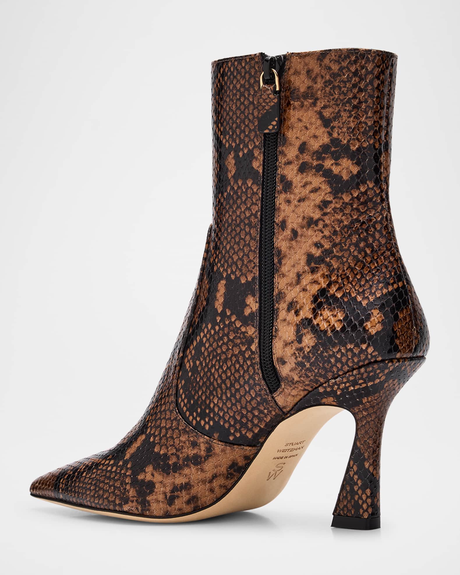 Stuart Weitzman 85mm Vinnie Snake-Printed Leather Booties | Neiman Marcus
