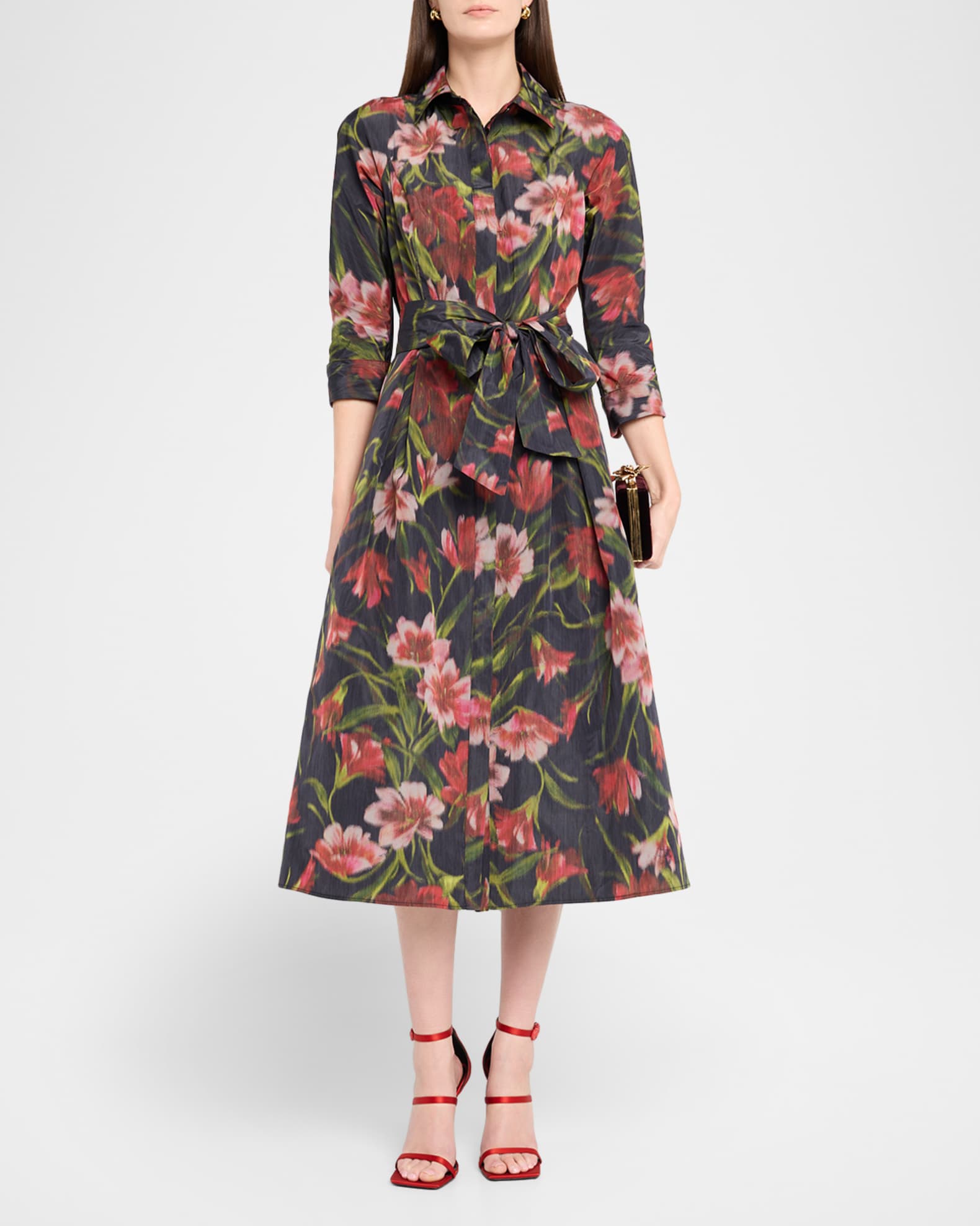 Rickie Freeman for Teri Jon Taffeta Faille Hazy Floral-Print Midi ...
