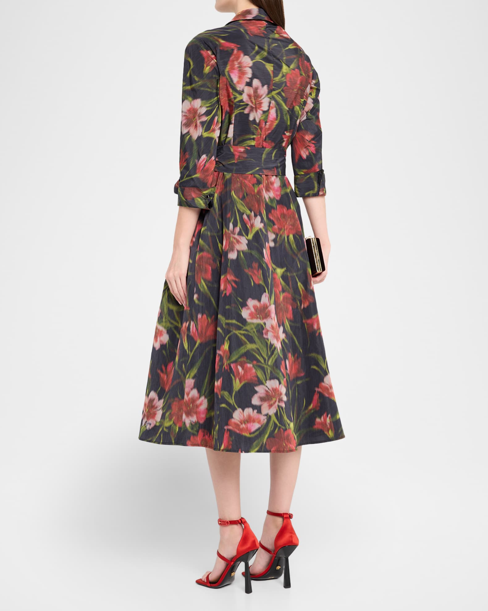 Rickie Freeman for Teri Jon Taffeta Faille Hazy Floral-Print Midi ...