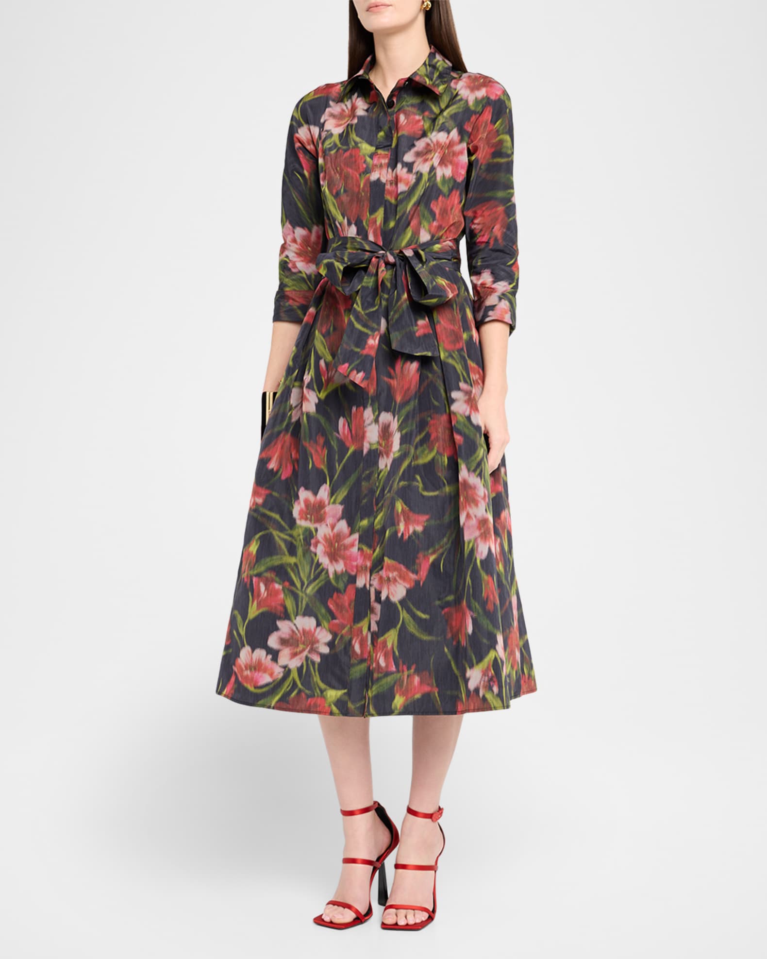 Rickie Freeman for Teri Jon Taffeta Faille Hazy Floral-Print Midi ...