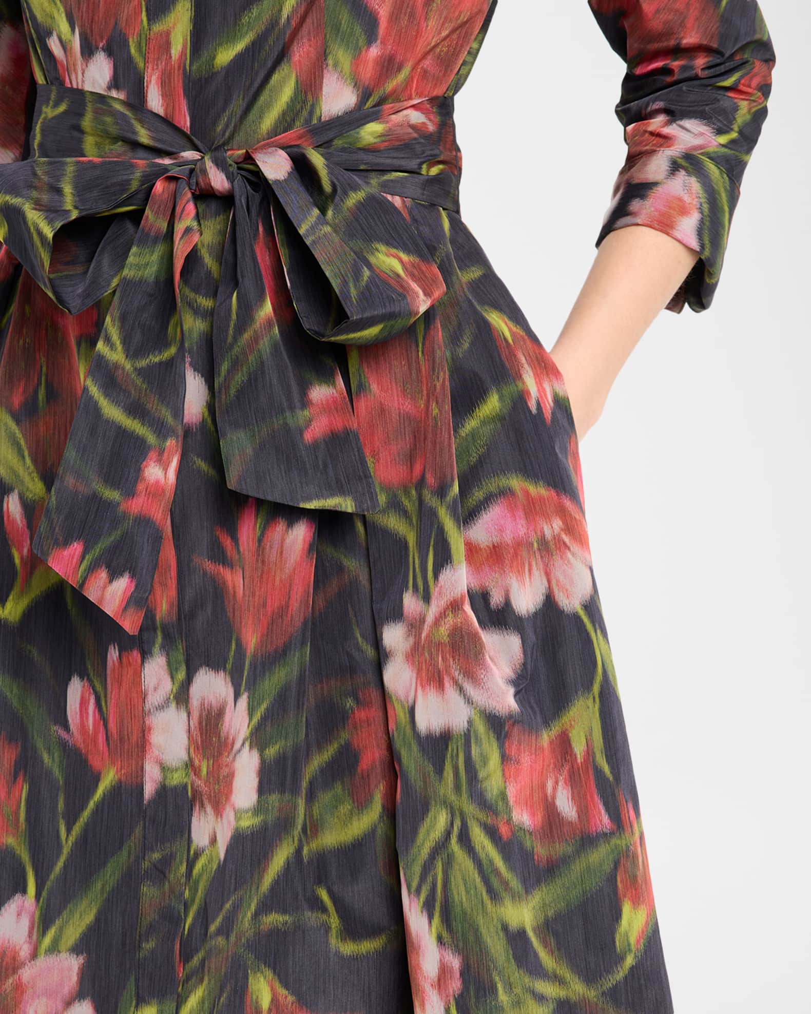 Rickie Freeman for Teri Jon Taffeta Faille Hazy Floral-Print Midi ...