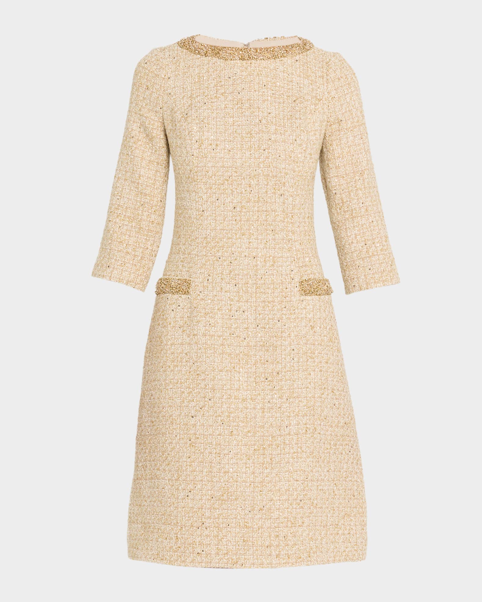 Rickie Freeman for Teri Jon Metallic Boucle Jewel-Trim A-Line Dress ...