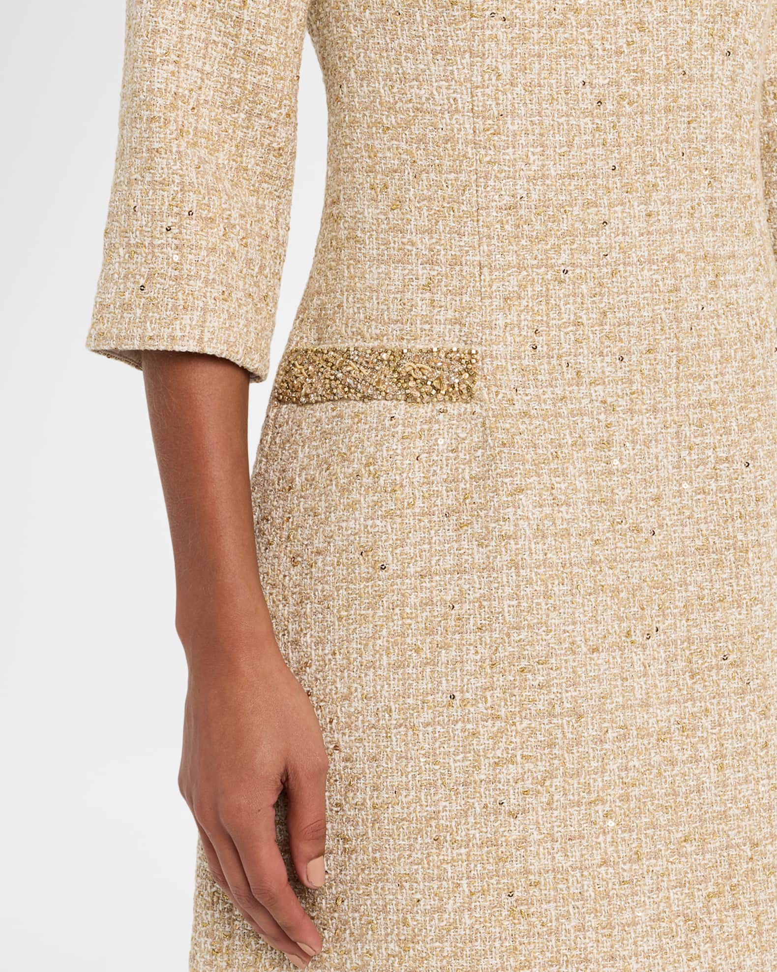 Rickie Freeman for Teri Jon Metallic Boucle Jewel-Trim A-Line Dress ...