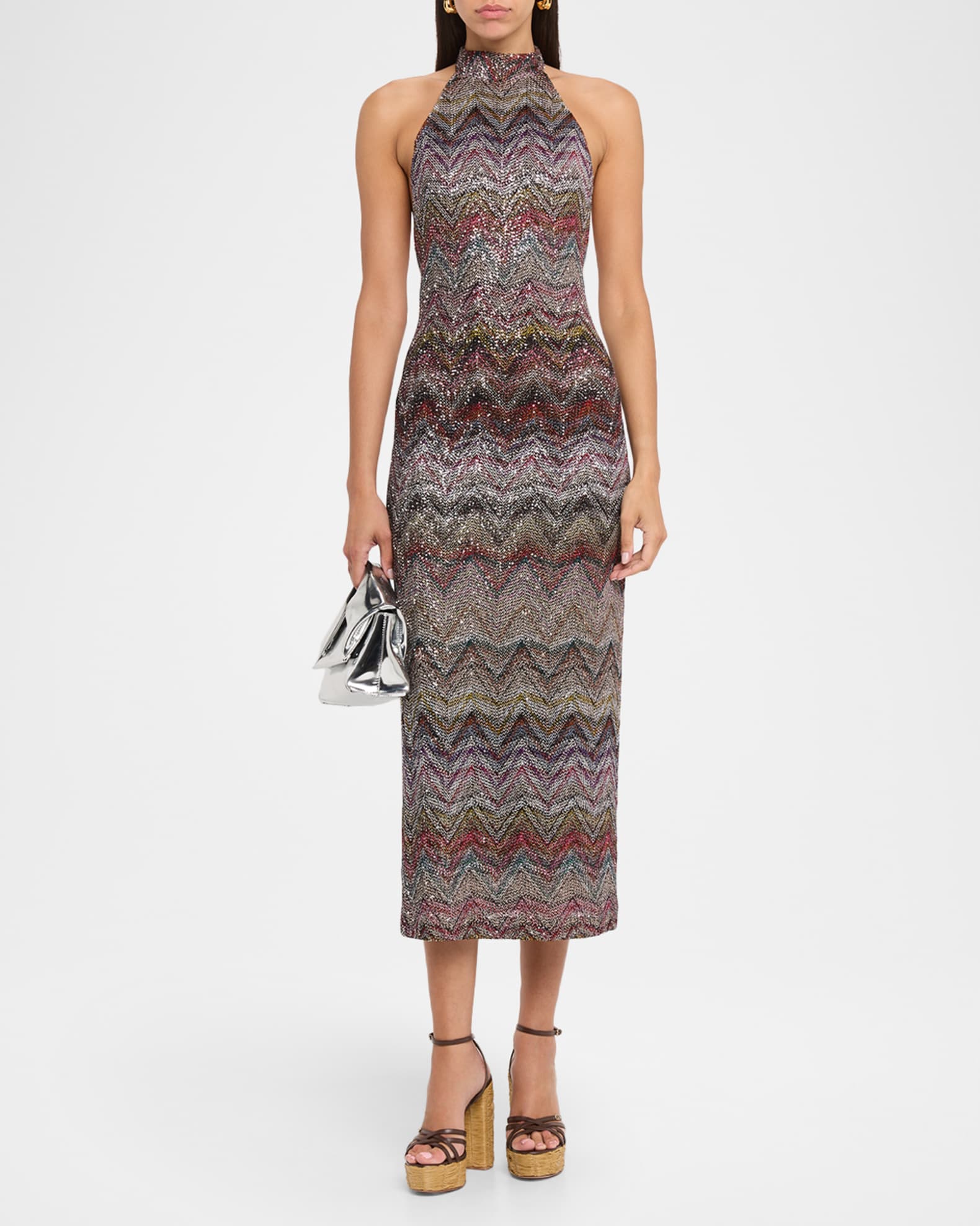 Missoni Metallic Chevron Halter Midi Dress | Neiman Marcus