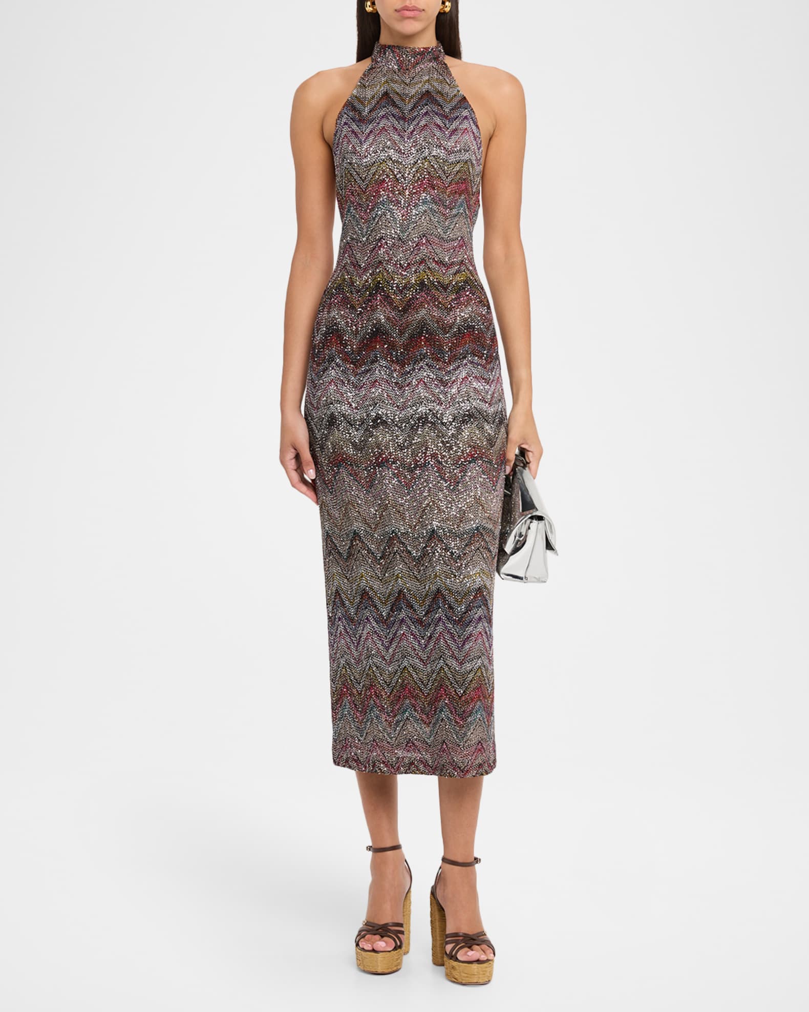 Missoni Metallic Chevron Halter Midi Dress | Neiman Marcus