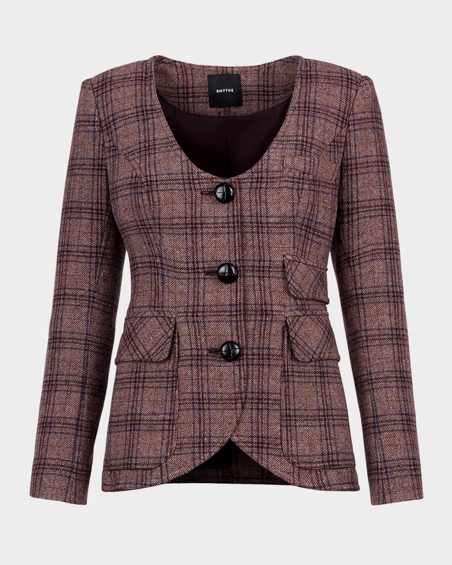 Smythe Plaid Tweed Portrait Neck Blazer | Neiman Marcus
