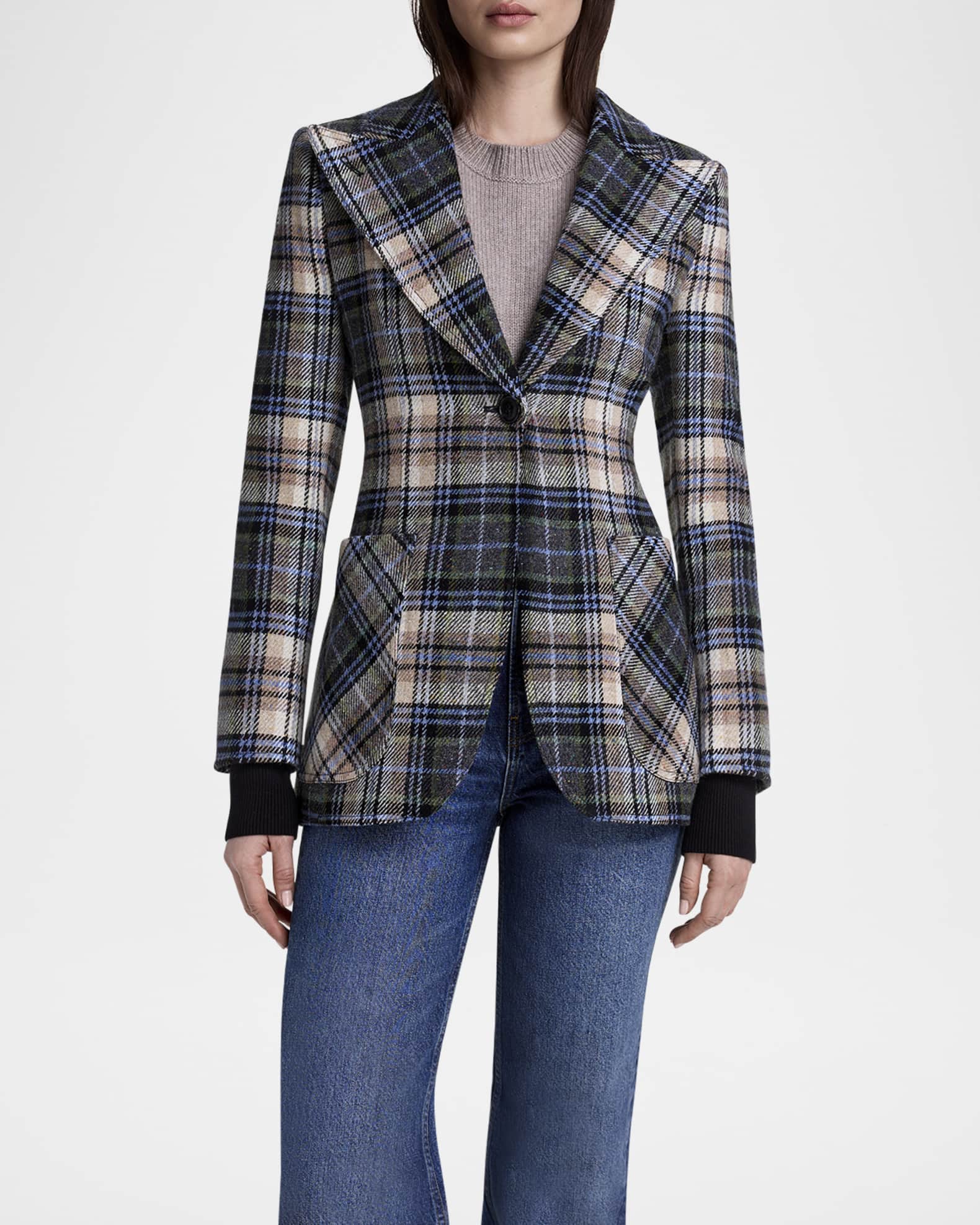 Smythe Birken Plaid Ribbed-Cuff Blazer | Neiman Marcus