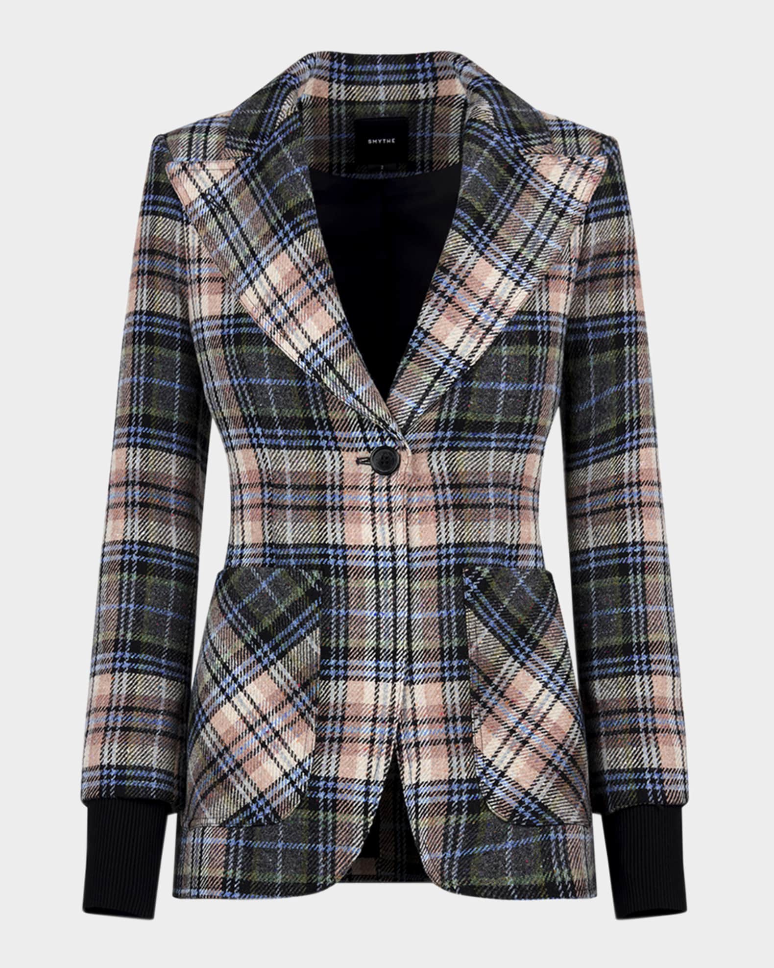 Smythe Birken Plaid Ribbed-Cuff Blazer | Neiman Marcus